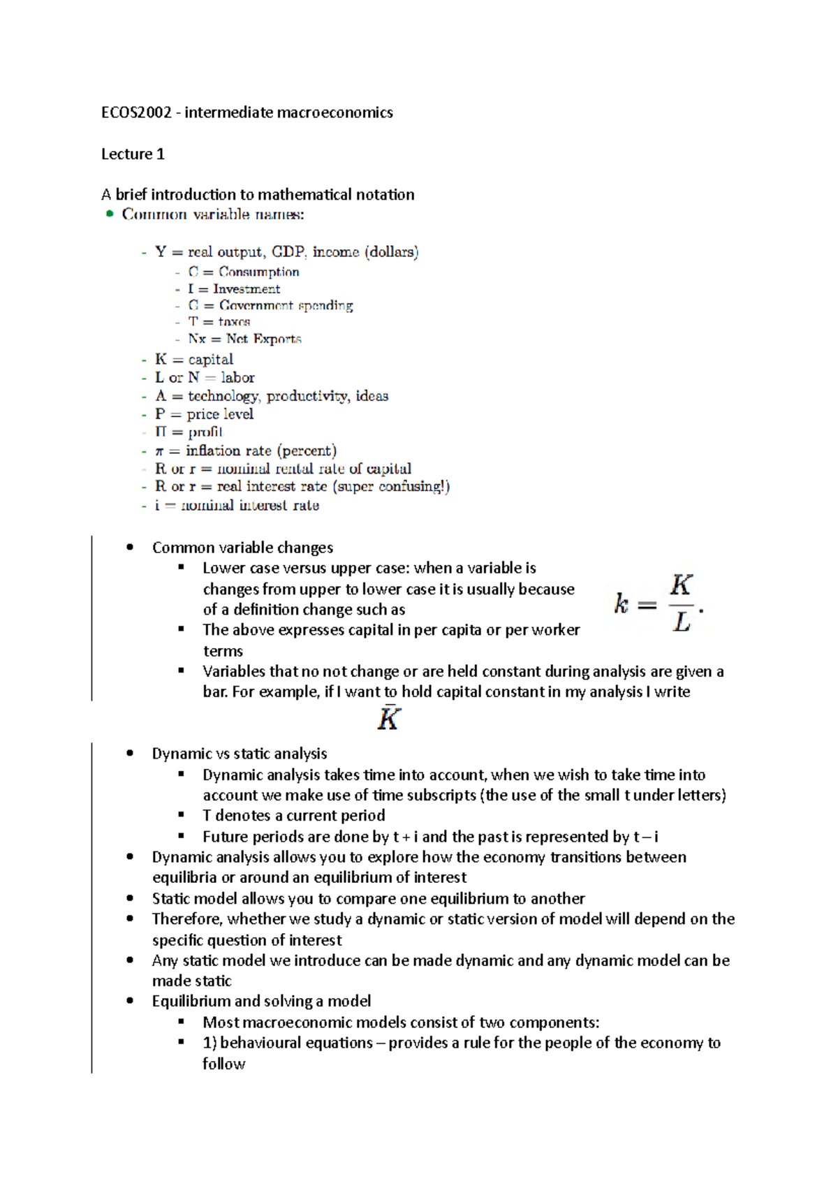 Ecos2002 Lecture Notes Ecos2002 Intermediate Macroeconomics Lecture 1 A Brief Introduction
