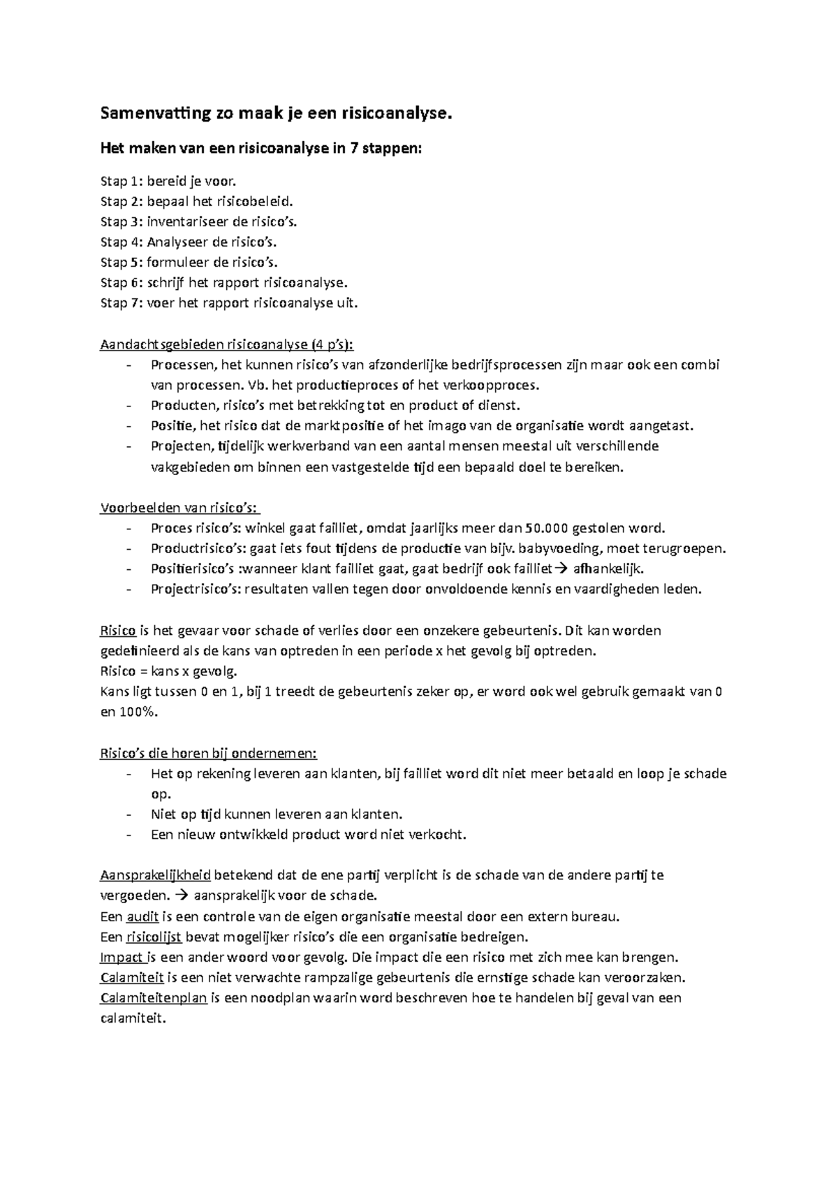 Samenvatting zo maak je een risicoanalyse - Het maken van een ...