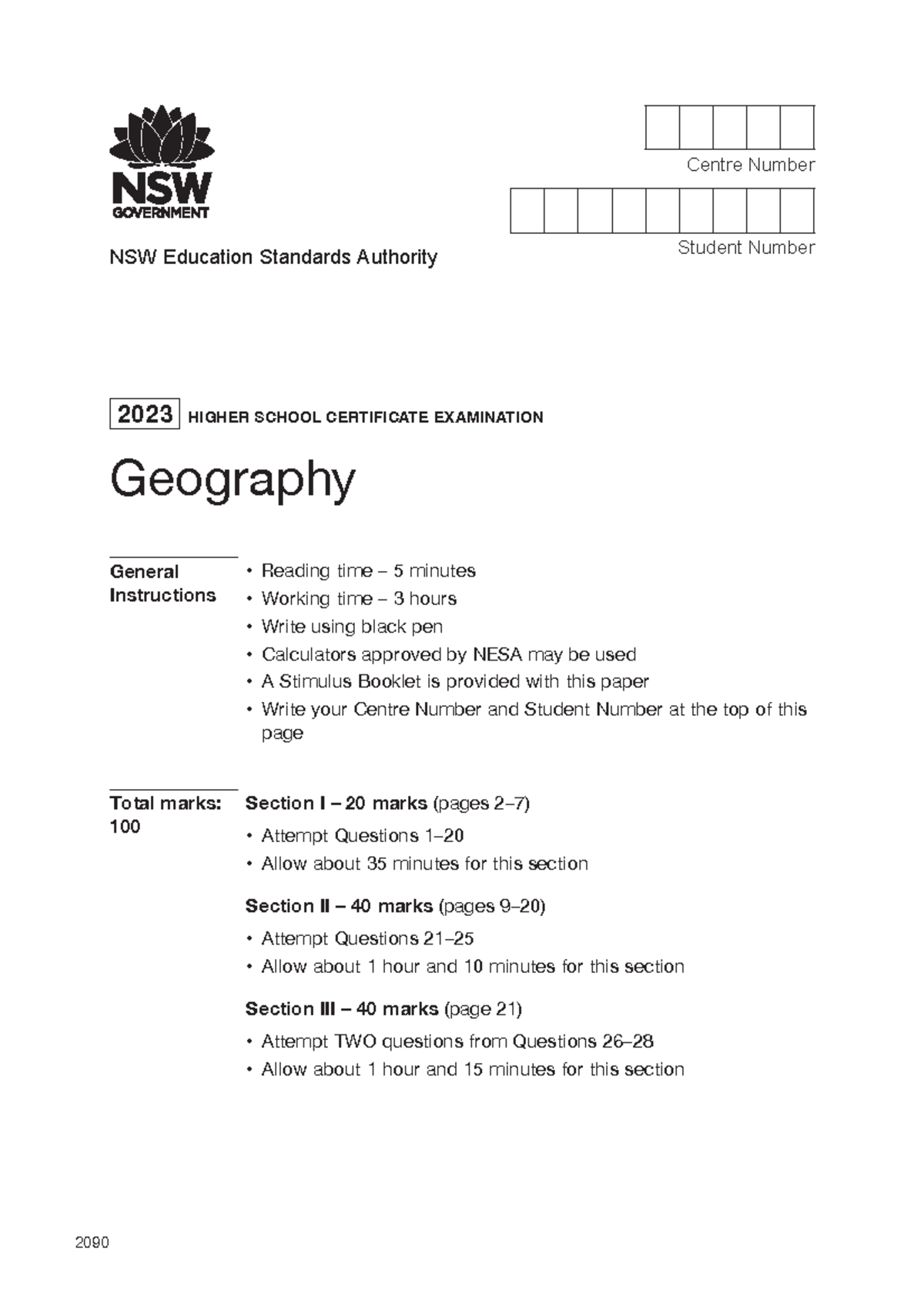 geography EXAM practice - NSW Education Standards Authority 2090 2023 ...
