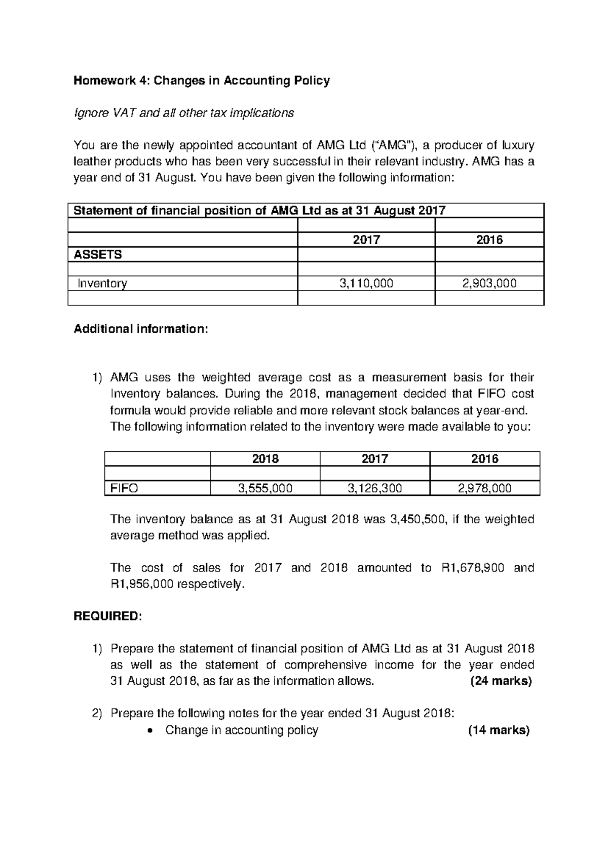 FIA242 Homework 4 CAP - Homework 4: Changes in Accounting Policy Ignore ...