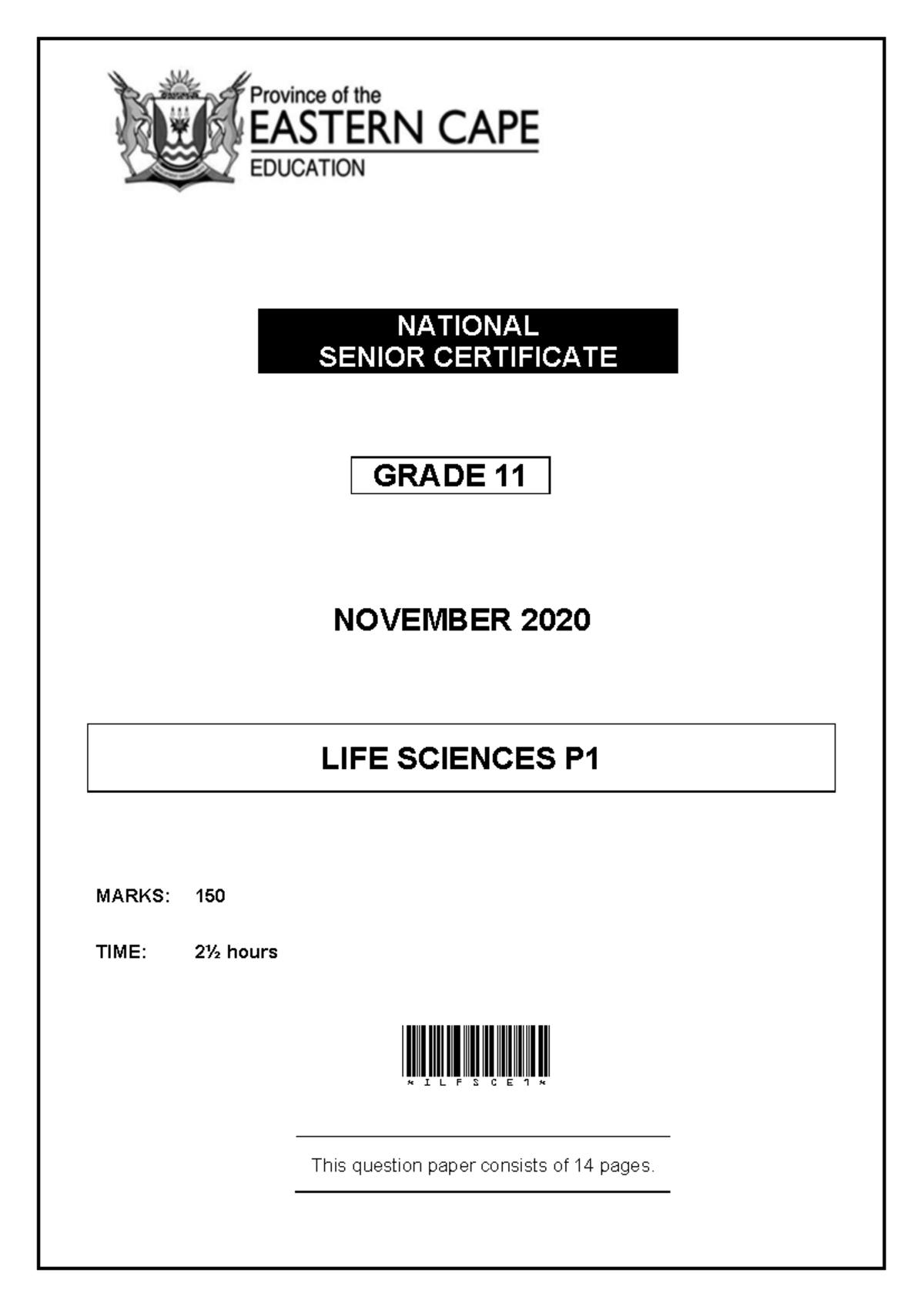 LIFE Sciences P1 QP GR11 NOV 2020 ENG D - NATIONAL SENIOR CERTIFICATE ...