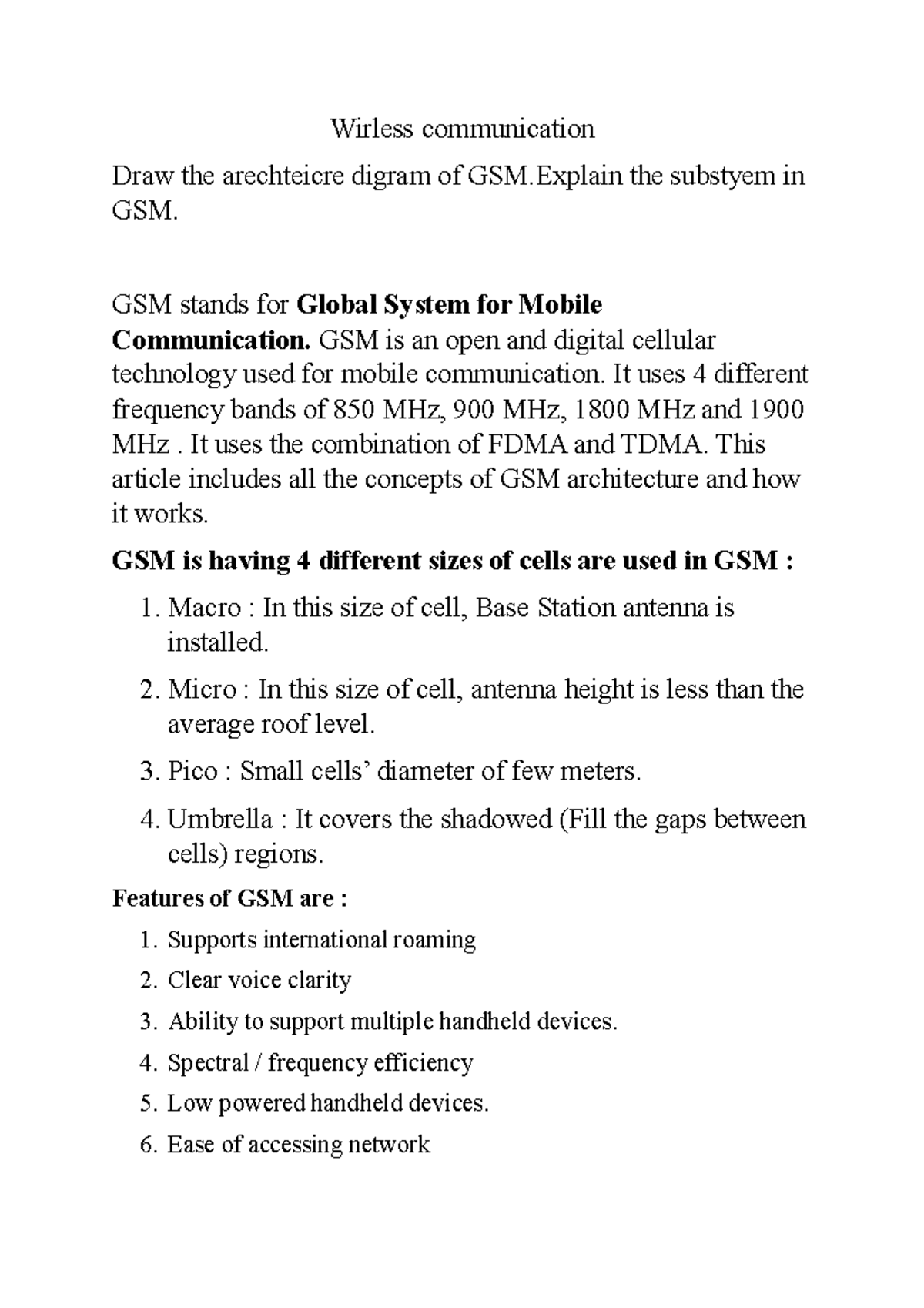 Wirless communication IMP - Wirless communication Draw the arechteicre ...