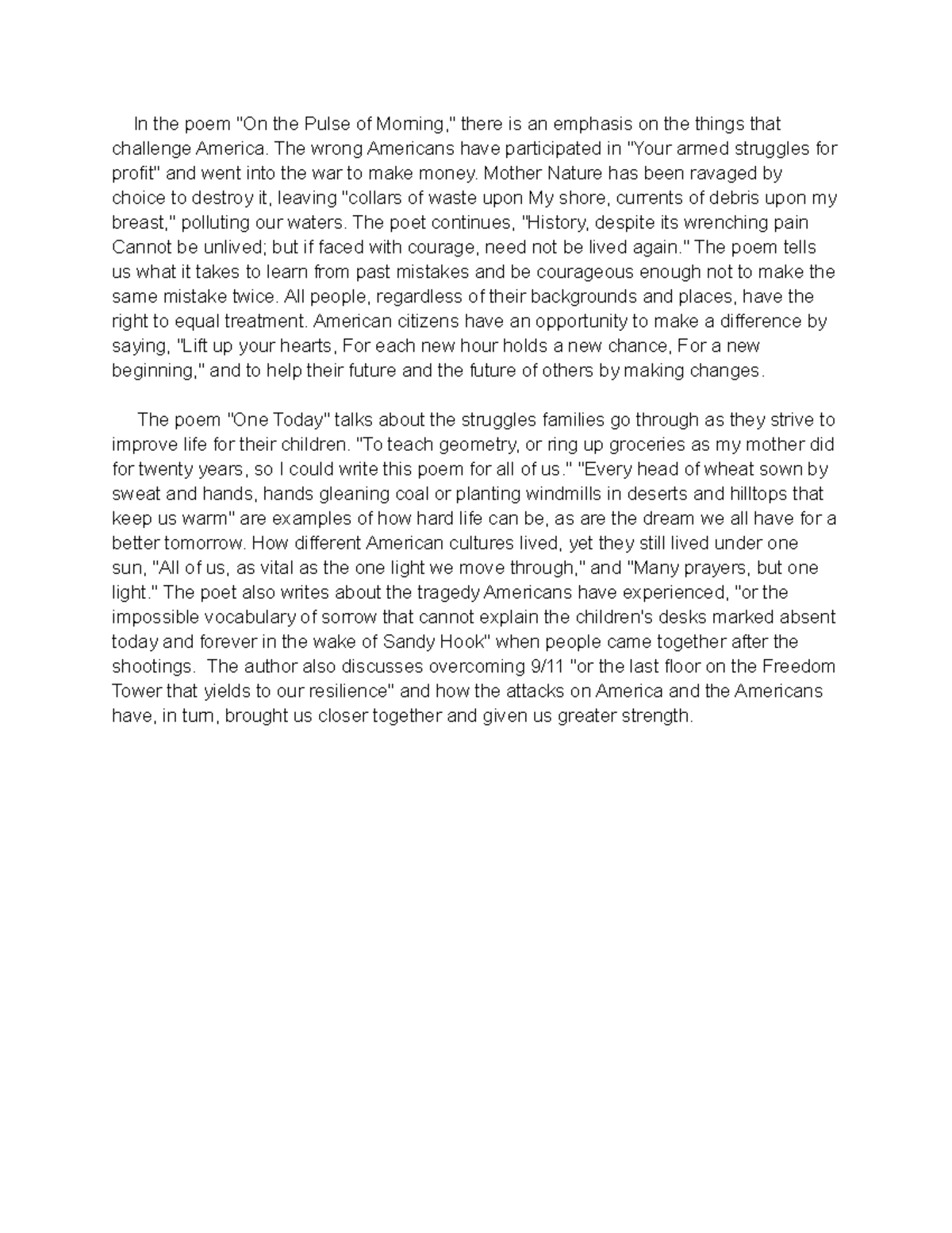 5.02 english - reading poetry - In the poem "On the Pulse of Morning ...