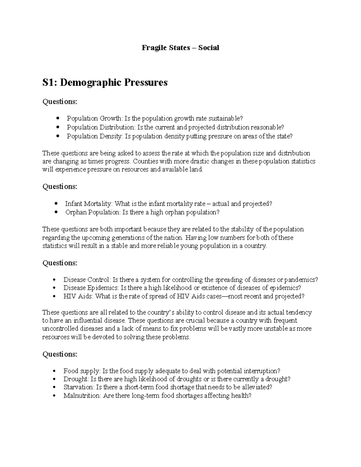 Comp Gov. Fragile States - Fragile States – Social S1: Demographic ...