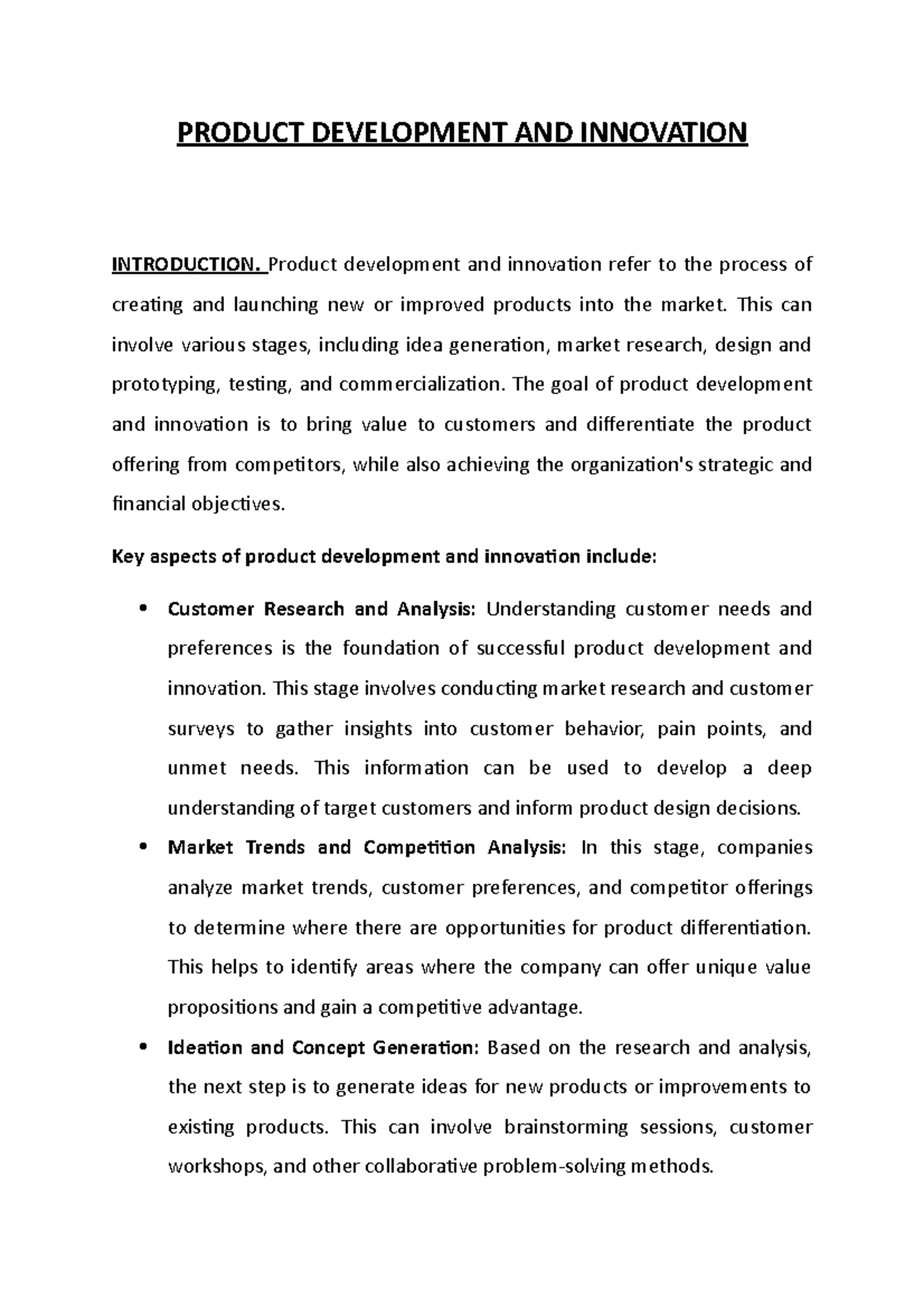 Product Development and Innovation - PRODUCT DEVELOPMENT AND INNOVATION ...