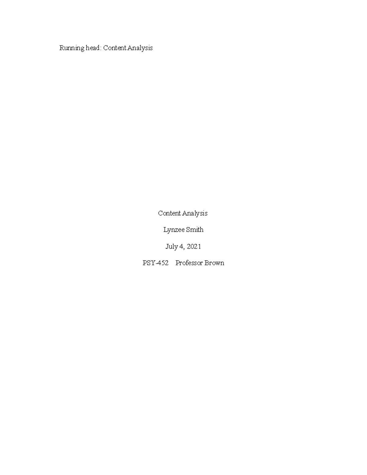 Content Analysis Report - LS - Running head: Content Analysis Content ...