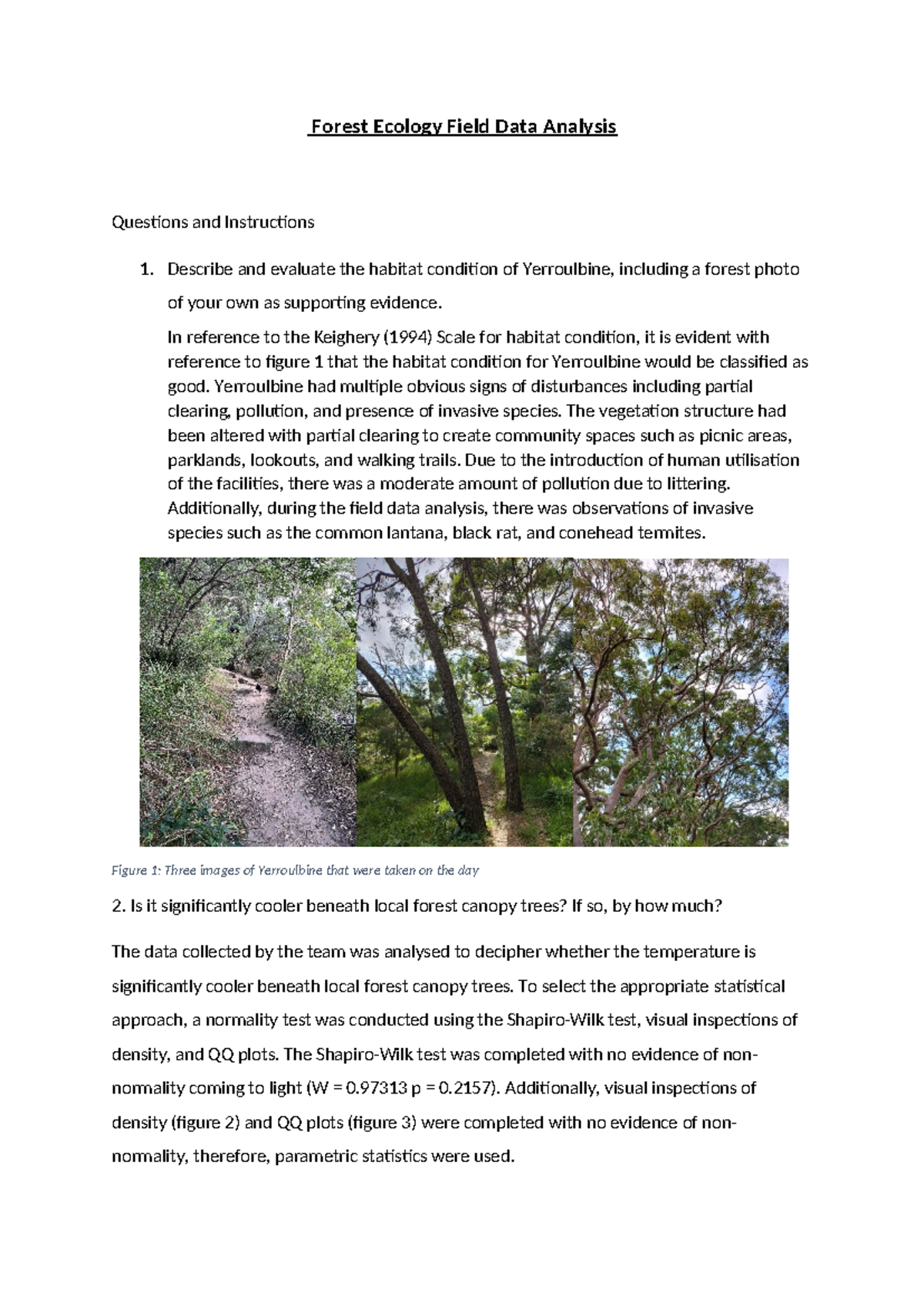 Forest Ecology Field Data Analysis - Forest Ecology Field Data Analysis ...