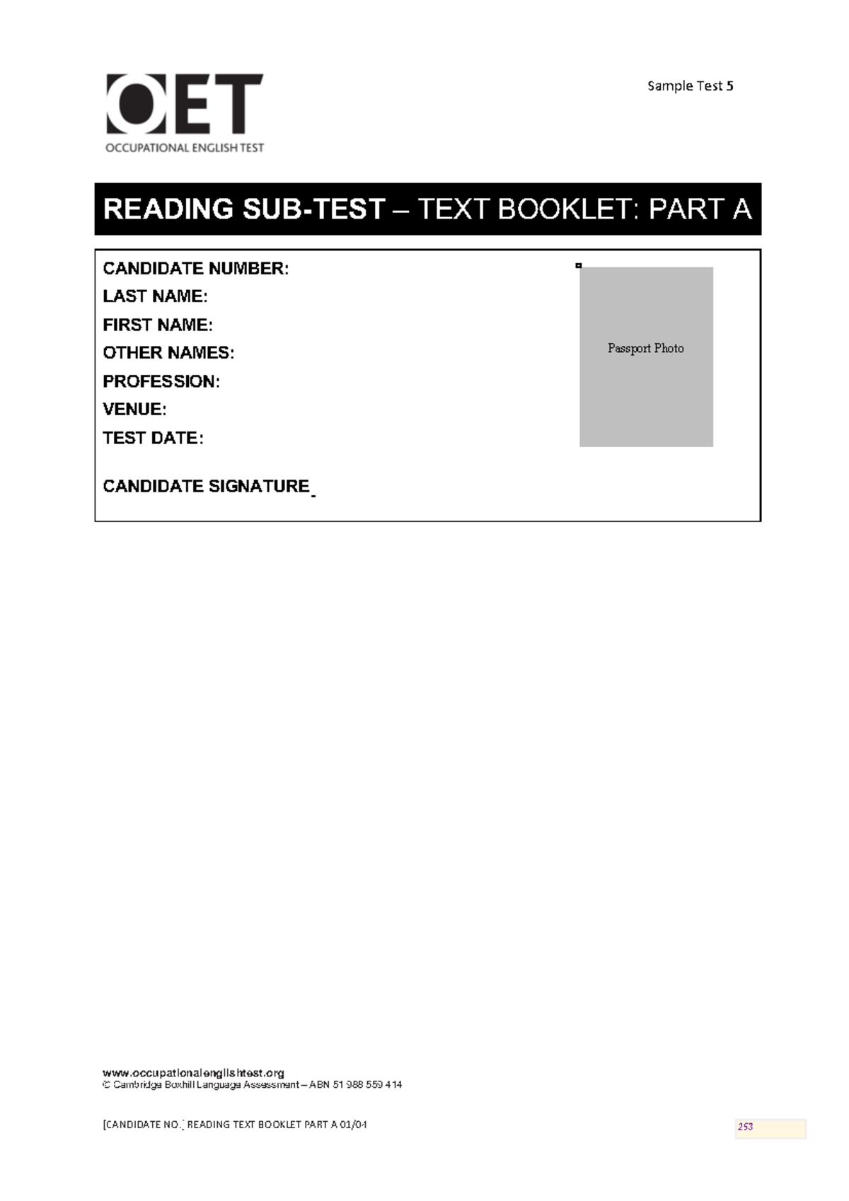 Full Reading Test ABC-17 - [CANDIDATE NO.] READING TEXT BOOKLET PART A ...