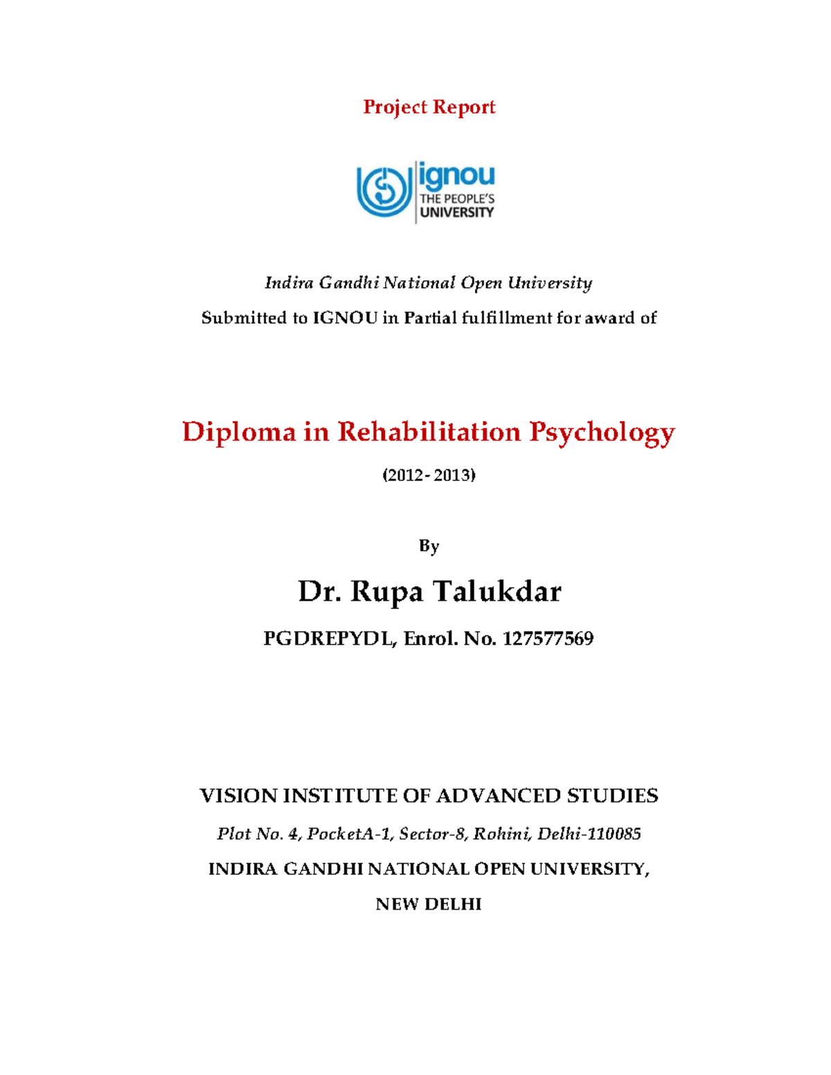 Case Studies on different psychological - Project Report Indira Gandhi ...