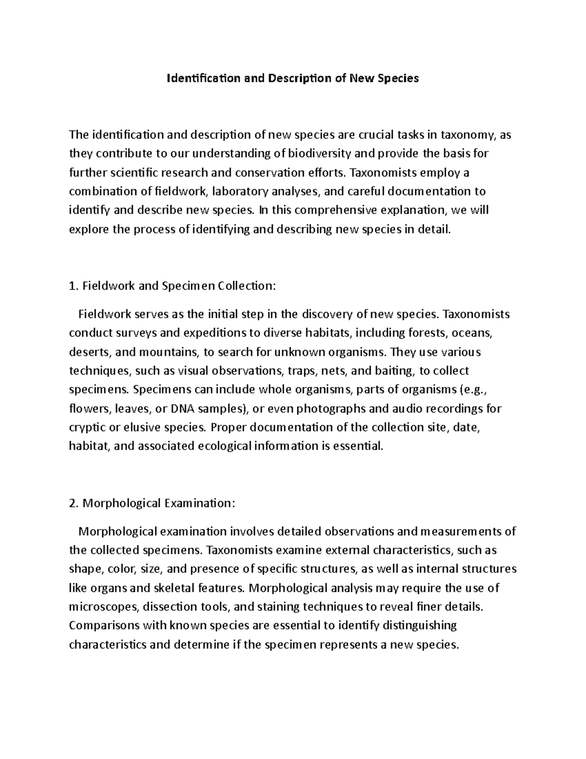 Identification and Description of New Species - Taxonomists employ a ...