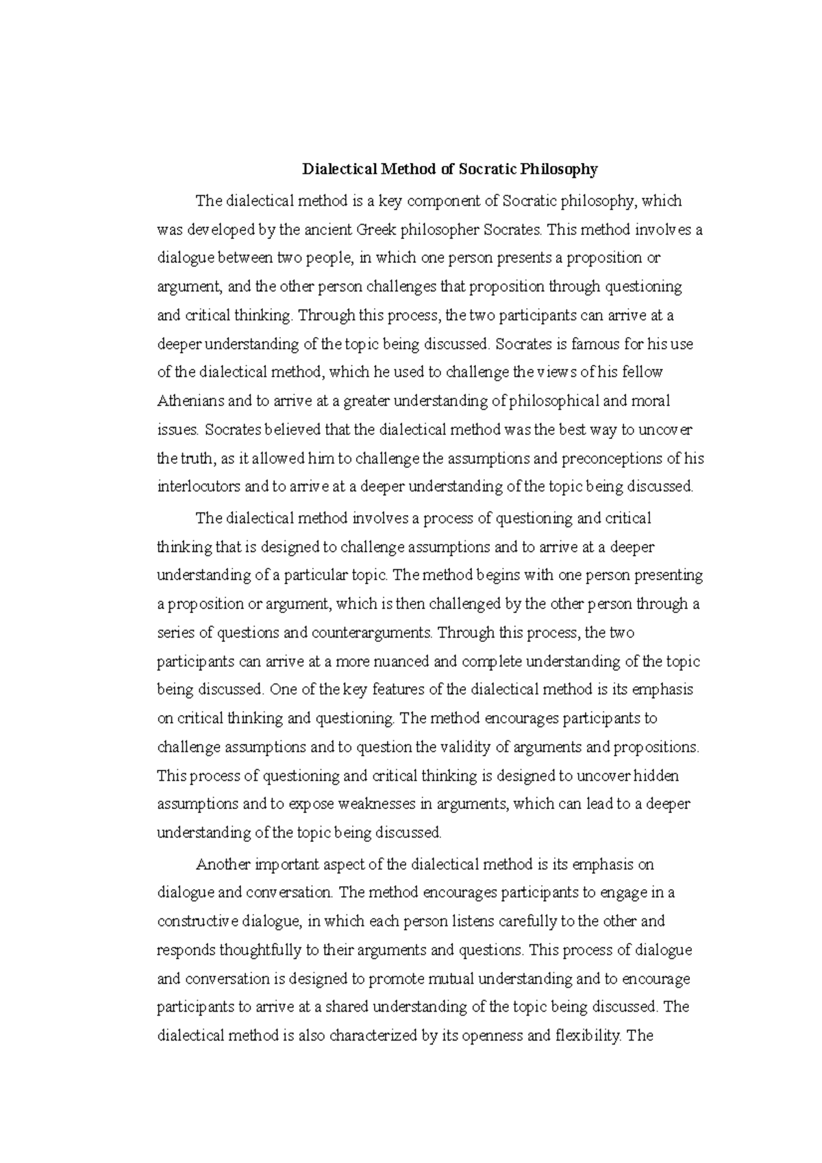 Dialectical Method of Socratic Philosophy - This method involves a ...