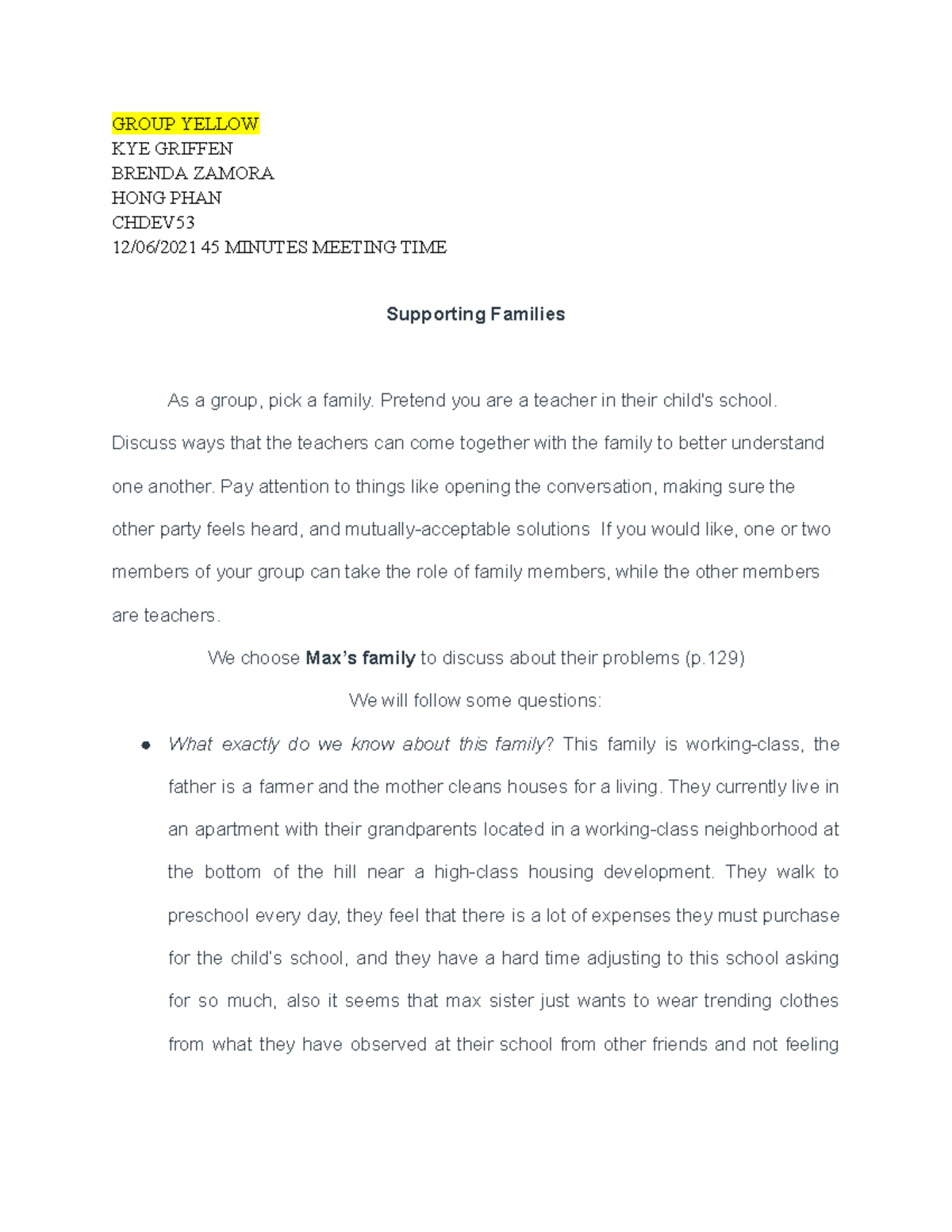 Supporting Families - Assignment Inspo - GROUP YELLOW KYE GRIFFEN ...