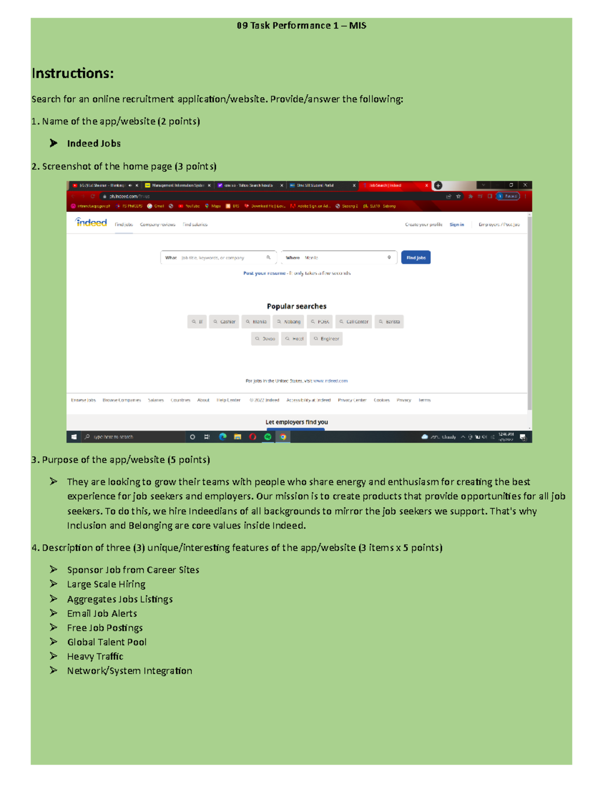 M - 09 task performance 1 - 09 Task Performance 1 – MIS Instructions ...