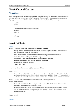 Week 1 Tutorial exercise - ICT10013 Programming Concepts Week 01 Tasks ...