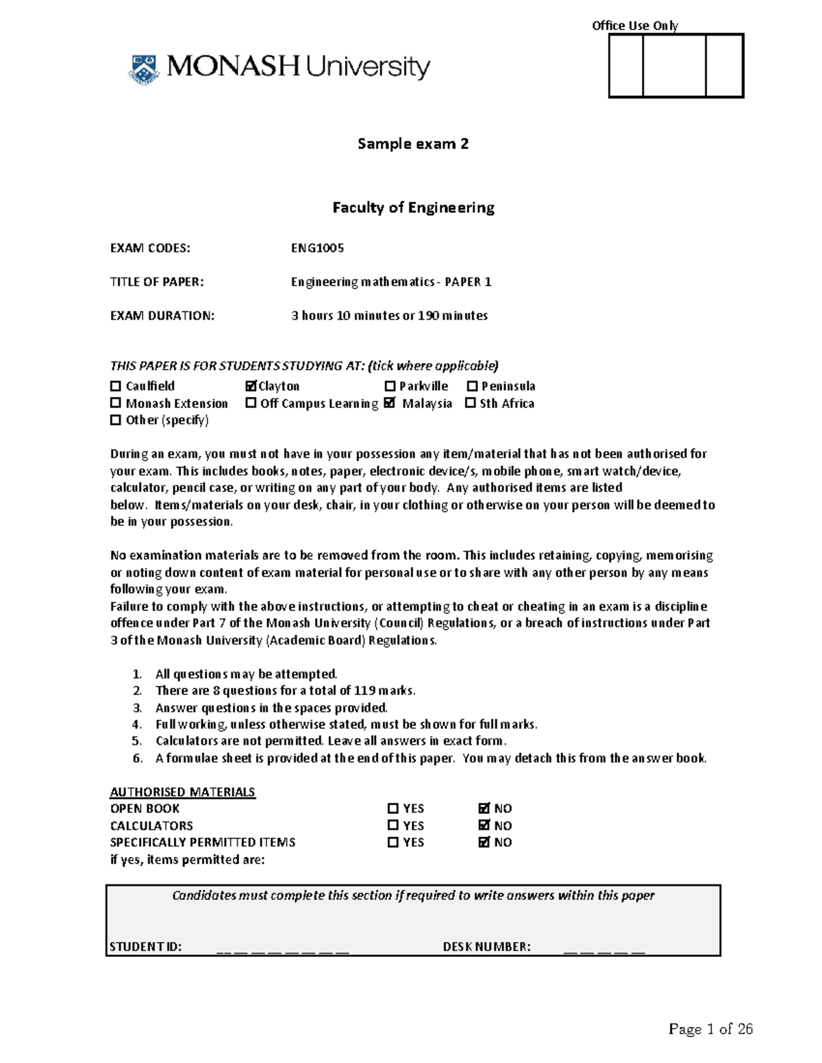 Sample/practice exam 2016, questions and answers - Warning: TT: undefined function: 32 Office ...