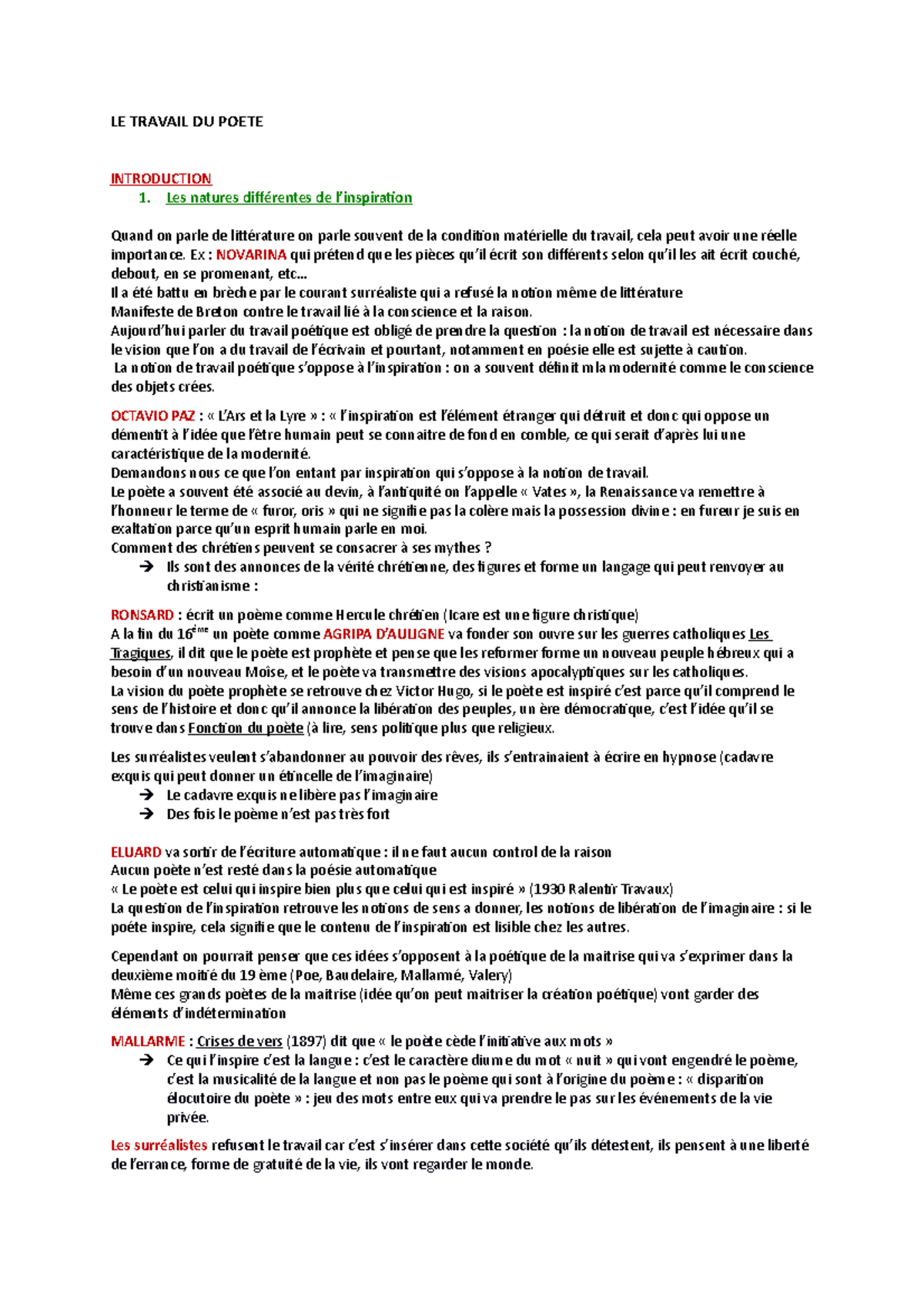 Cours - Le travail du poète - LE TRAVAIL DU POETE INTRODUCTION Les ...