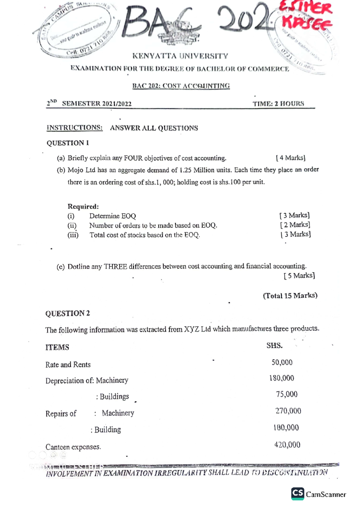 BAC 202 past papers courtesy of Esther Kasee - Financial accounting 1 ...