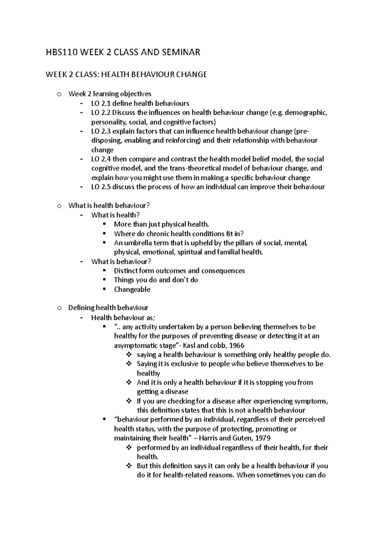 WEEK 2 class and seminar - HBS110 WEEK 2 CLASS AND SEMINAR WEEK 2 CLASS ...