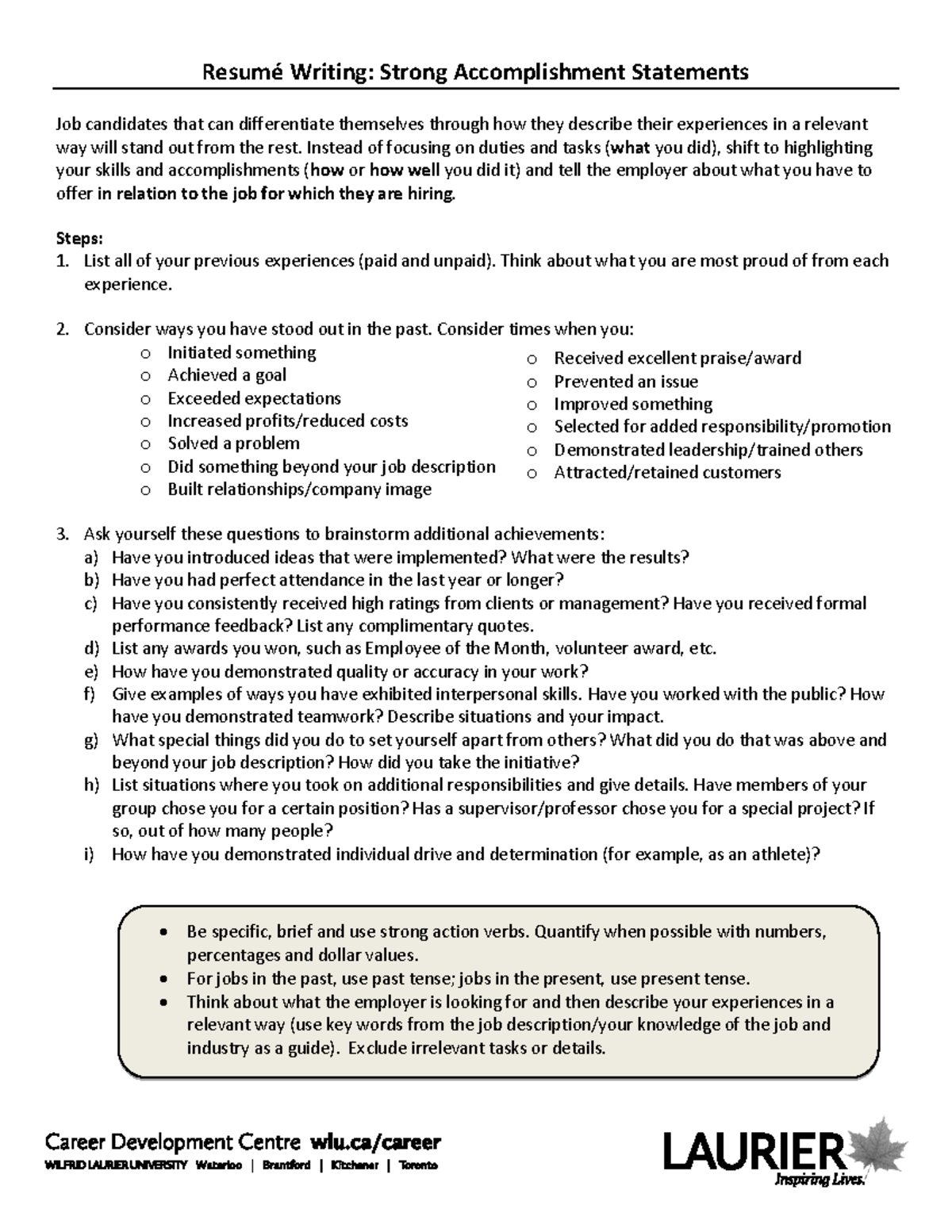 2 Writing Accomplishment Statements-2 - Resumé Writing: Strong ...