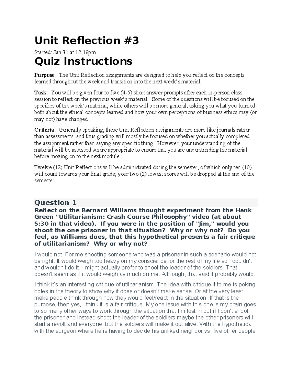 Unit Reflection #3 - Task: You will be given four to five (4-5) short ...