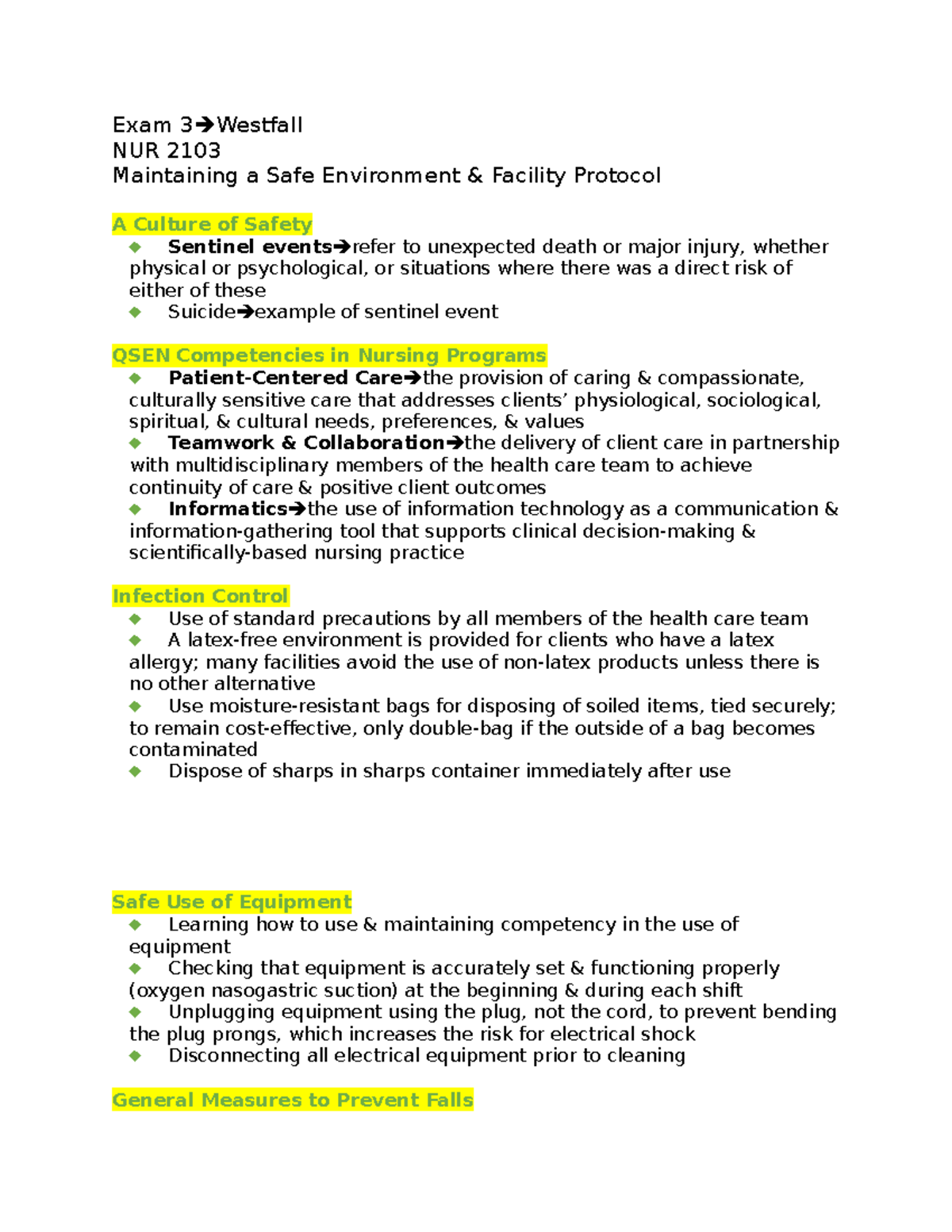 Exam 3 NUR 2103 - Pharm - Exam 3 Westfall NUR 2103 Maintaining a Safe ...