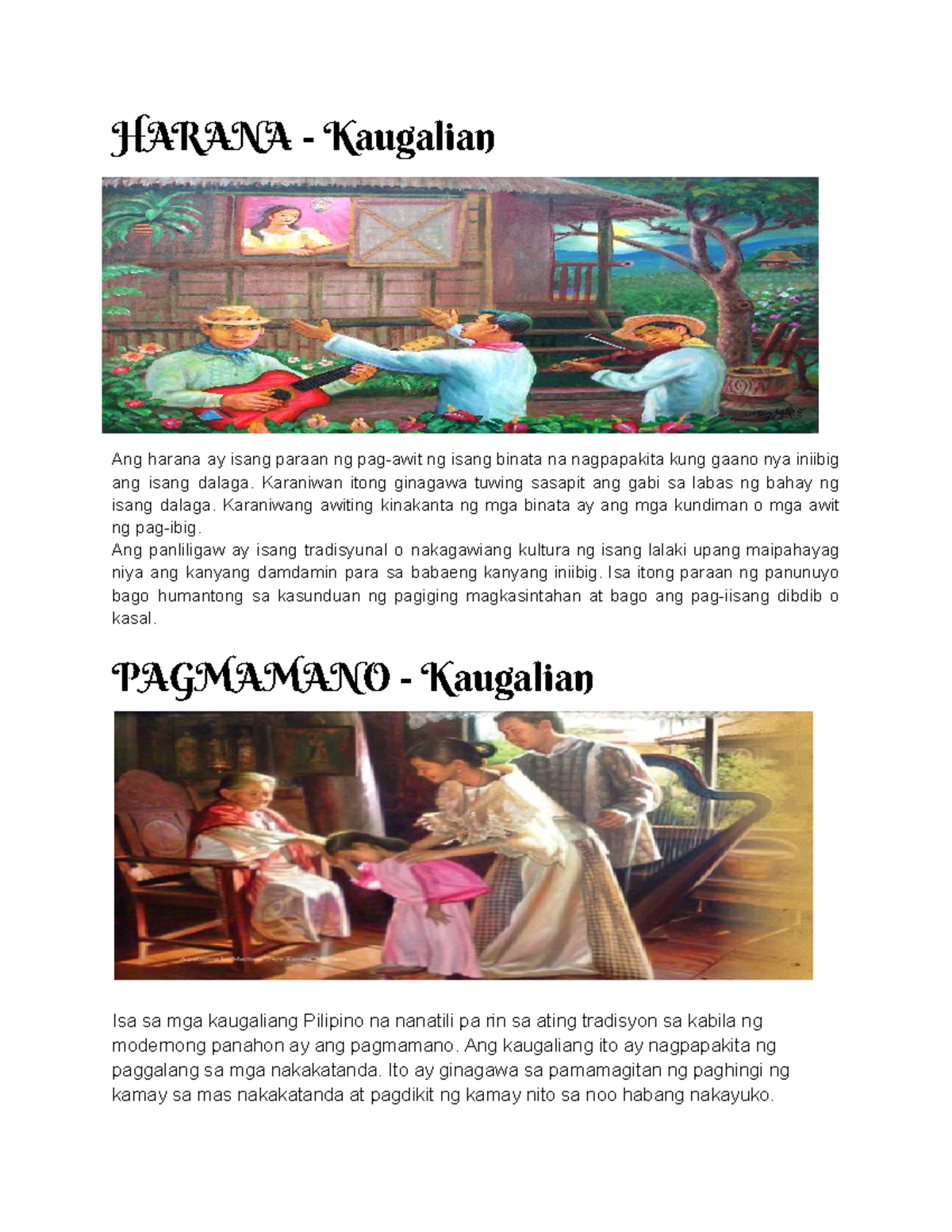 Di materyal - HARANA - Kaugalian Ang harana ay isang paraan ng pag-awit ...