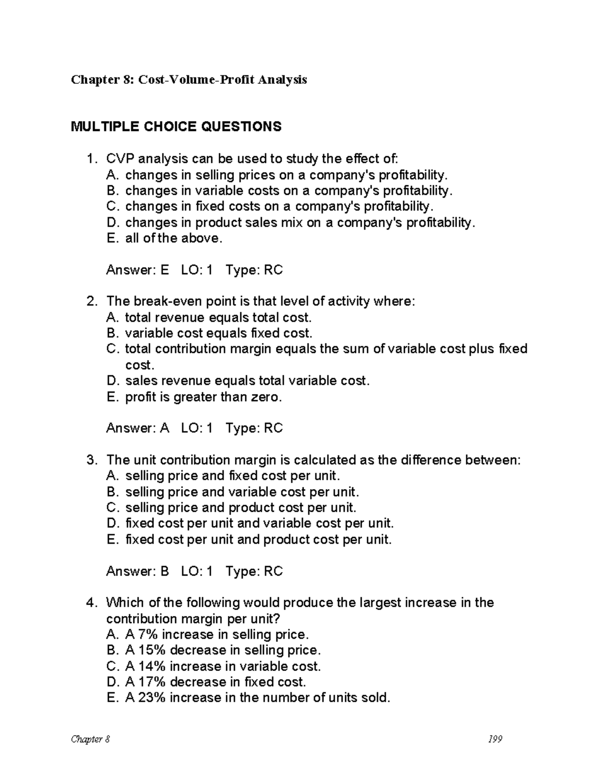 CVP Reviewer - cvp materials for review - Chapter 8: Cost-Volume-Profit Analysis MULTIPLE CHOICE ...