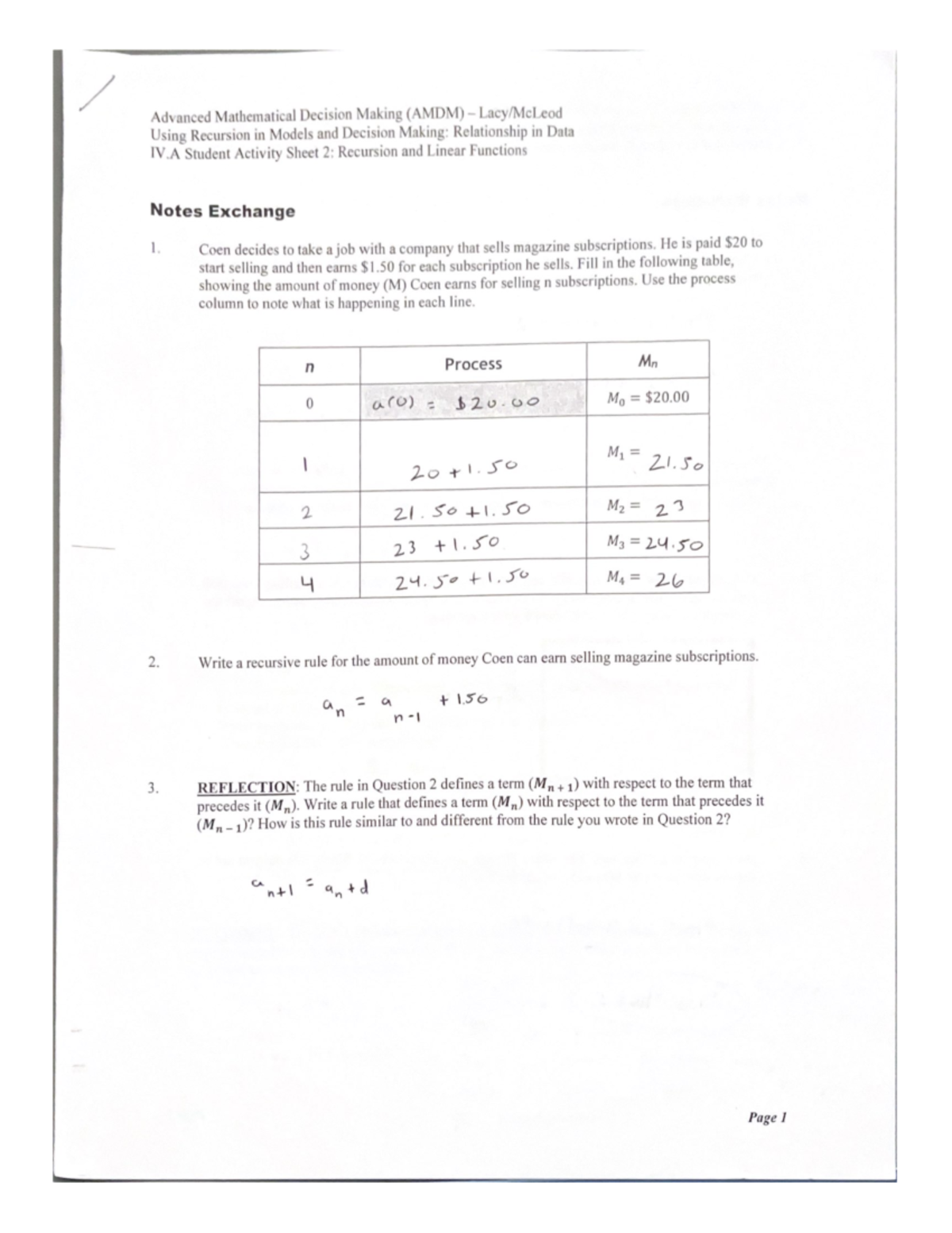 AMDM Recursion and Linear Functions - Studocu