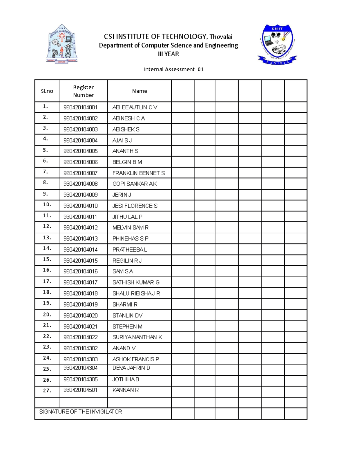 Attendance VER1 - Series Test - Department of Computer Science and ...