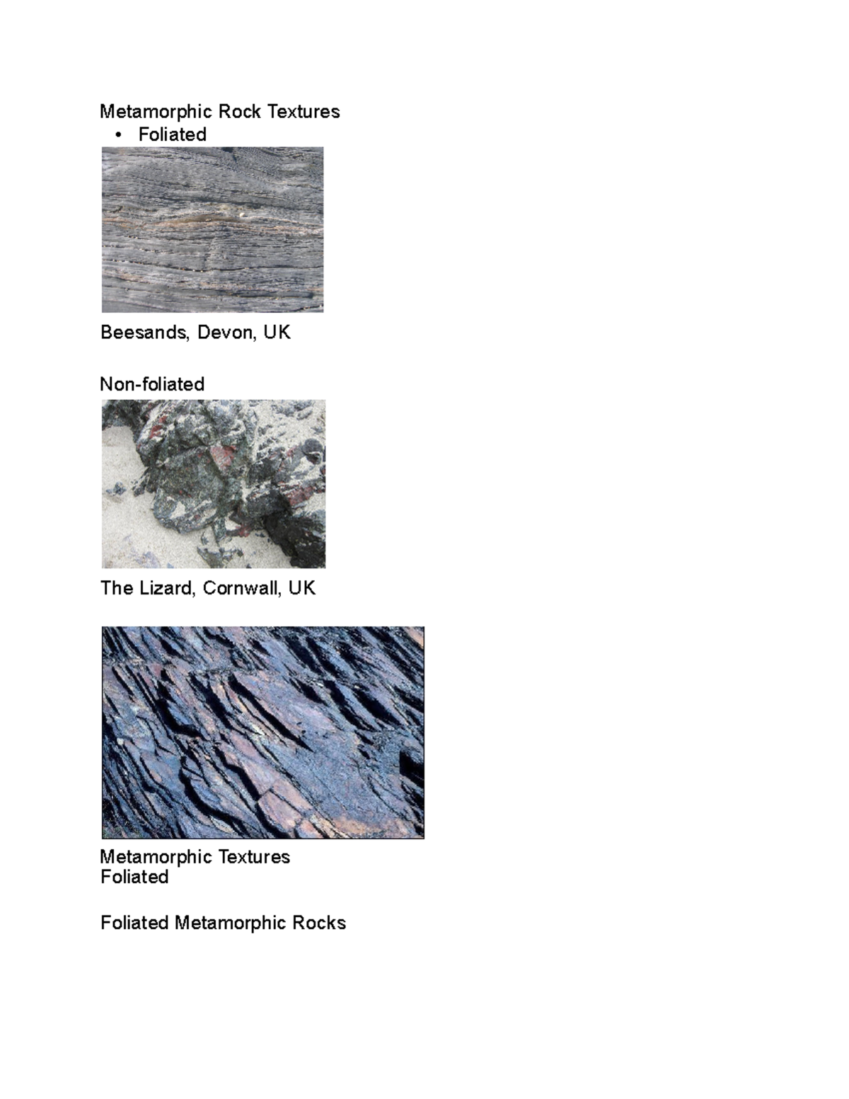 Metamorphism - Prof Casale - Metamorphic Rock Textures - Foliated ...