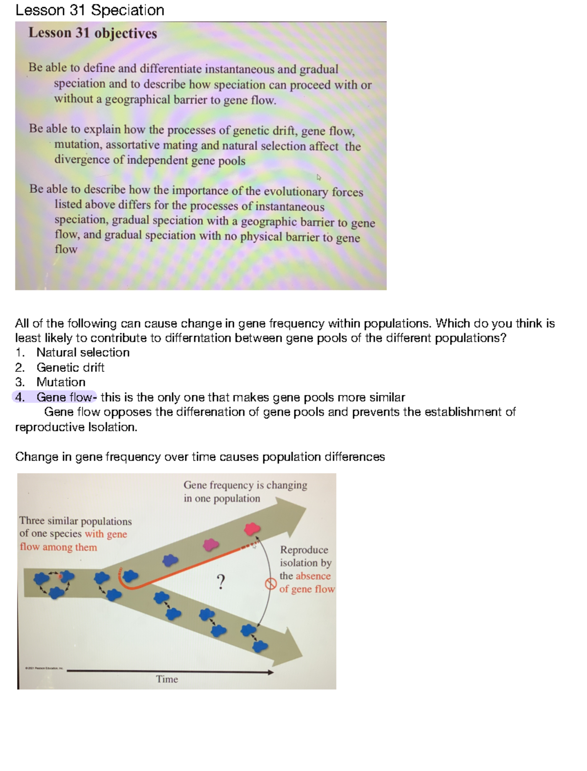 Lesson 32 Speciation - Lecture notes 32 - Lesson 31 Speciation All of ...