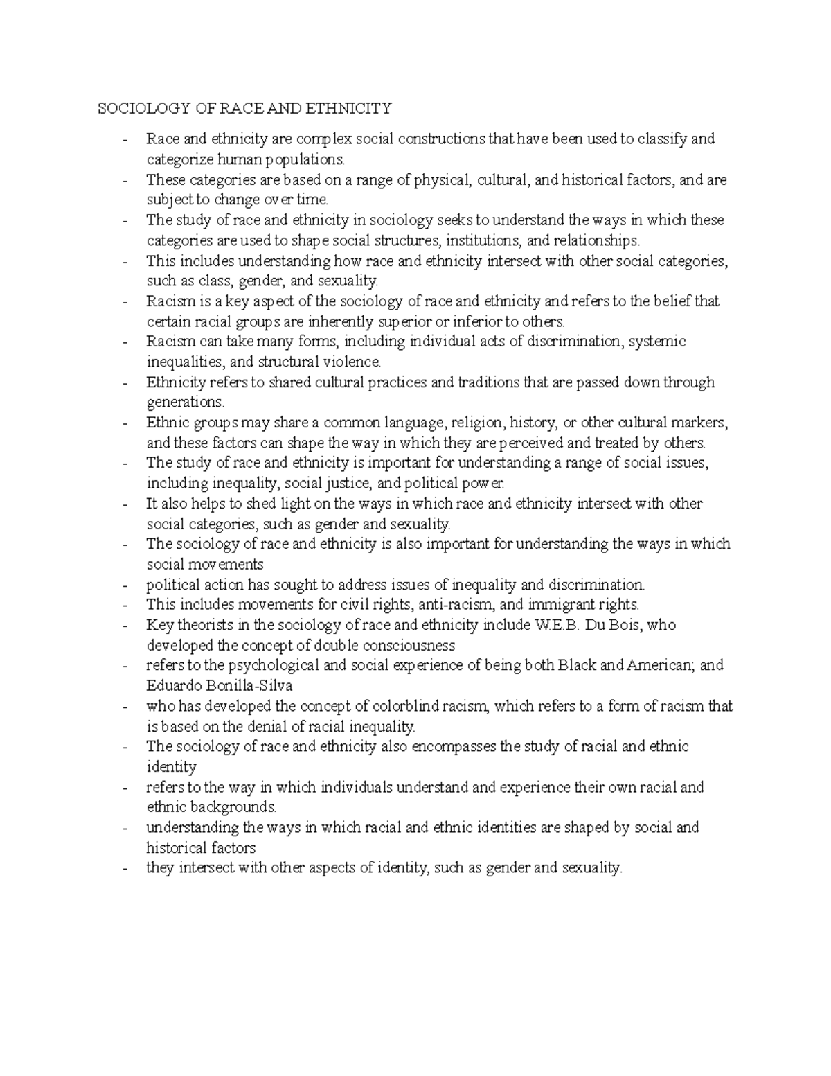 Sociology OF RACE AND Ethnicity Notes 1 - SOCIOLOGY OF RACE AND ...