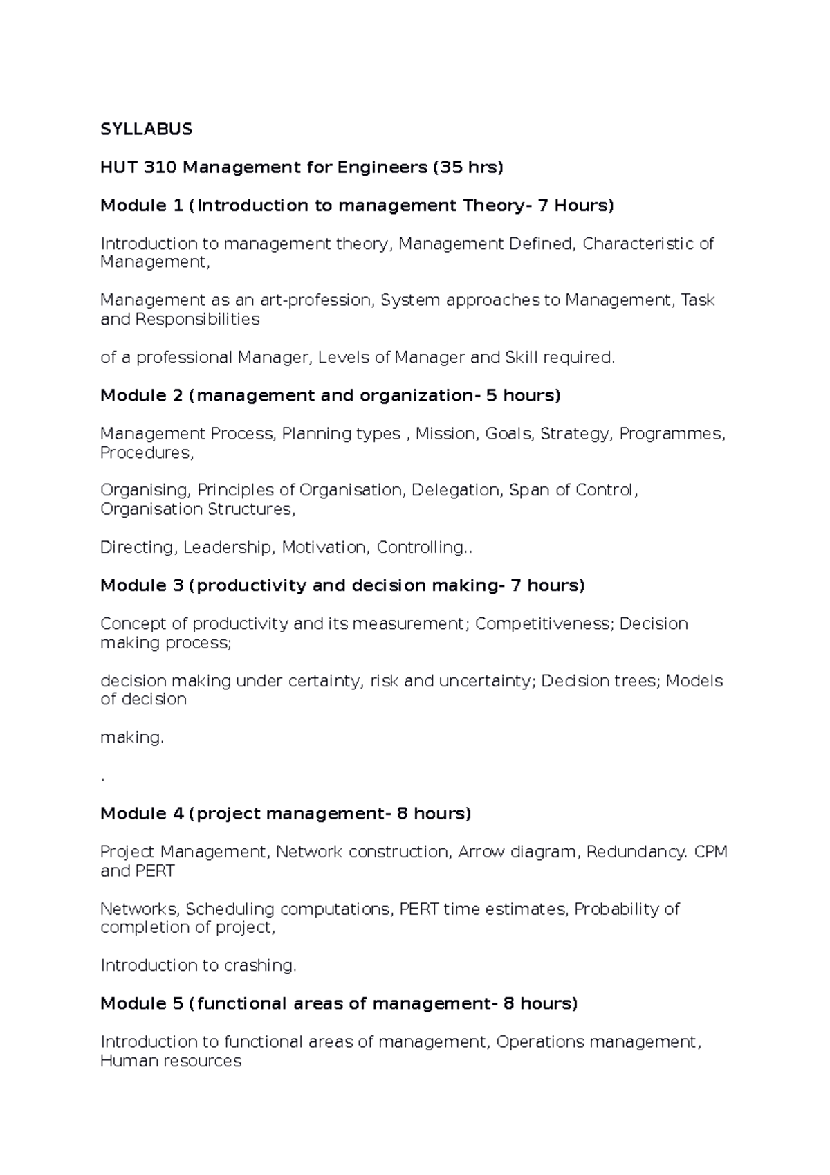 Management - Module 2 (management and organization- 5 hours) Management ...