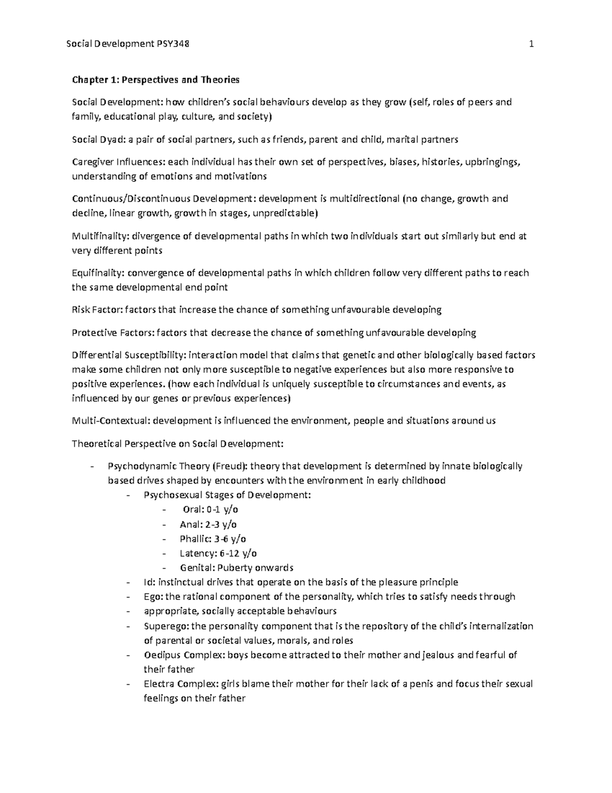 Social Development Notes - Chapter 1: Perspectives and Theories Social ...