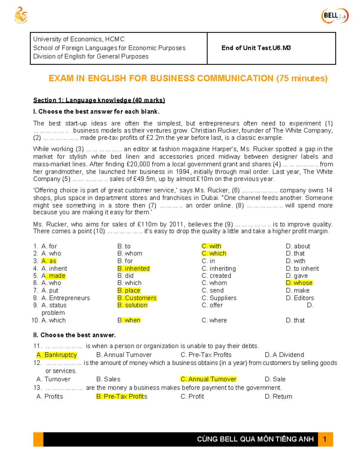 Unit 6 with full key - Unit 6 with full key - EXAM IN ENGLISH FOR ...