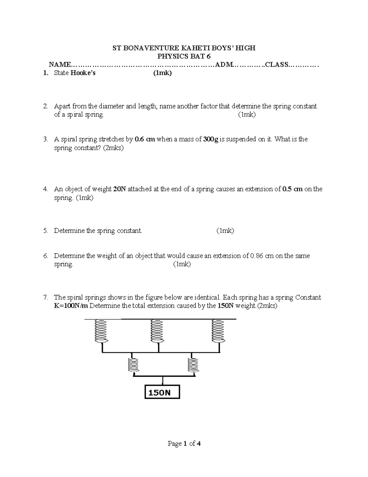 PHY BAT 6 - Class Assignment - ST BONAVENTURE KAHETI BOYS’ HIGH PHYSICS ...