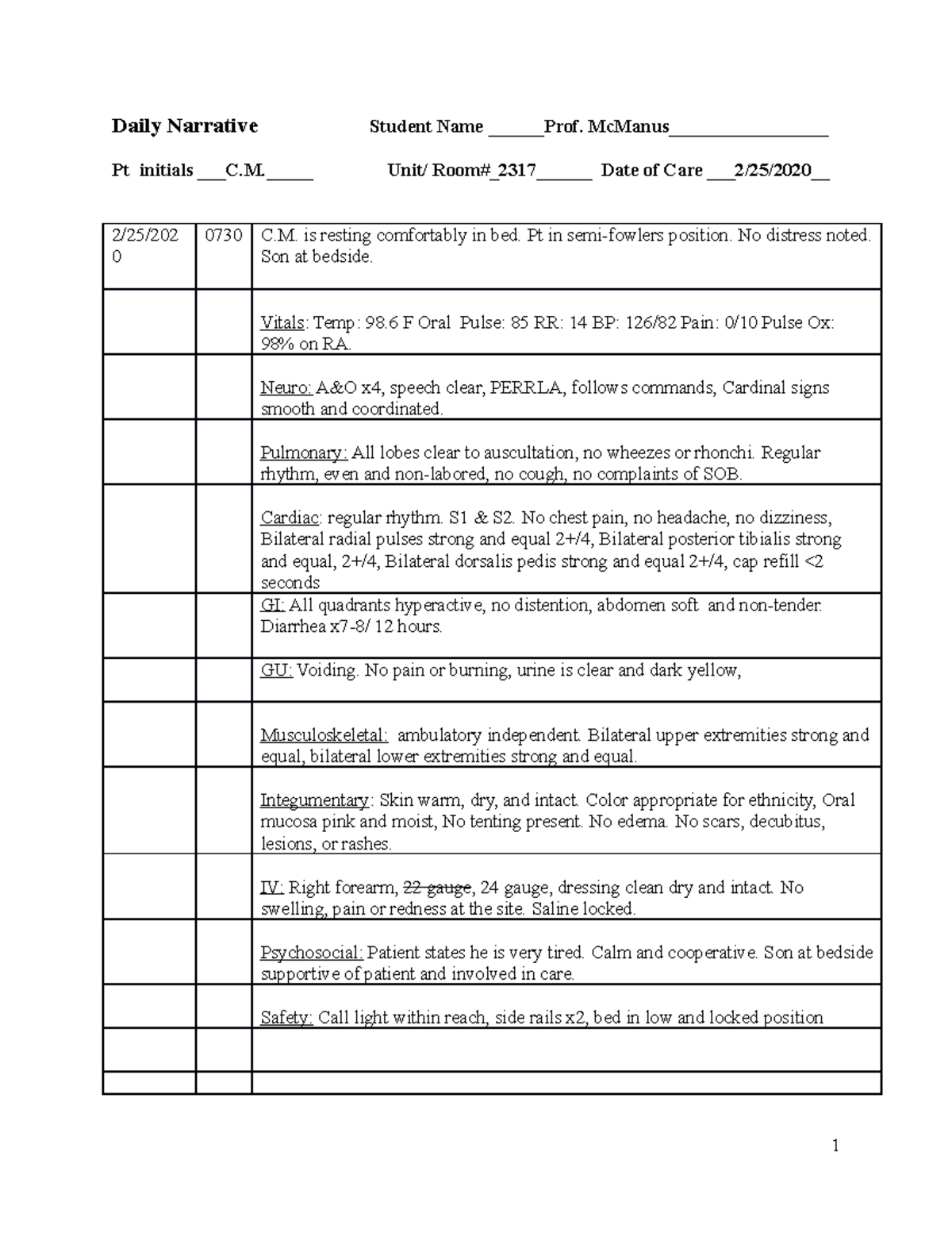 Carolyn's Narrative Example - Daily Narrative Student Name Prof ...