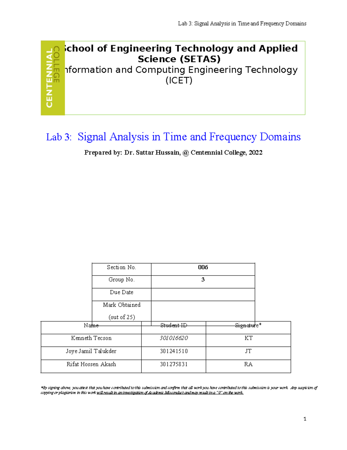 CNET304 Lab 3 Signal Analysis in Time and Frequency Domains - Group 3 ...