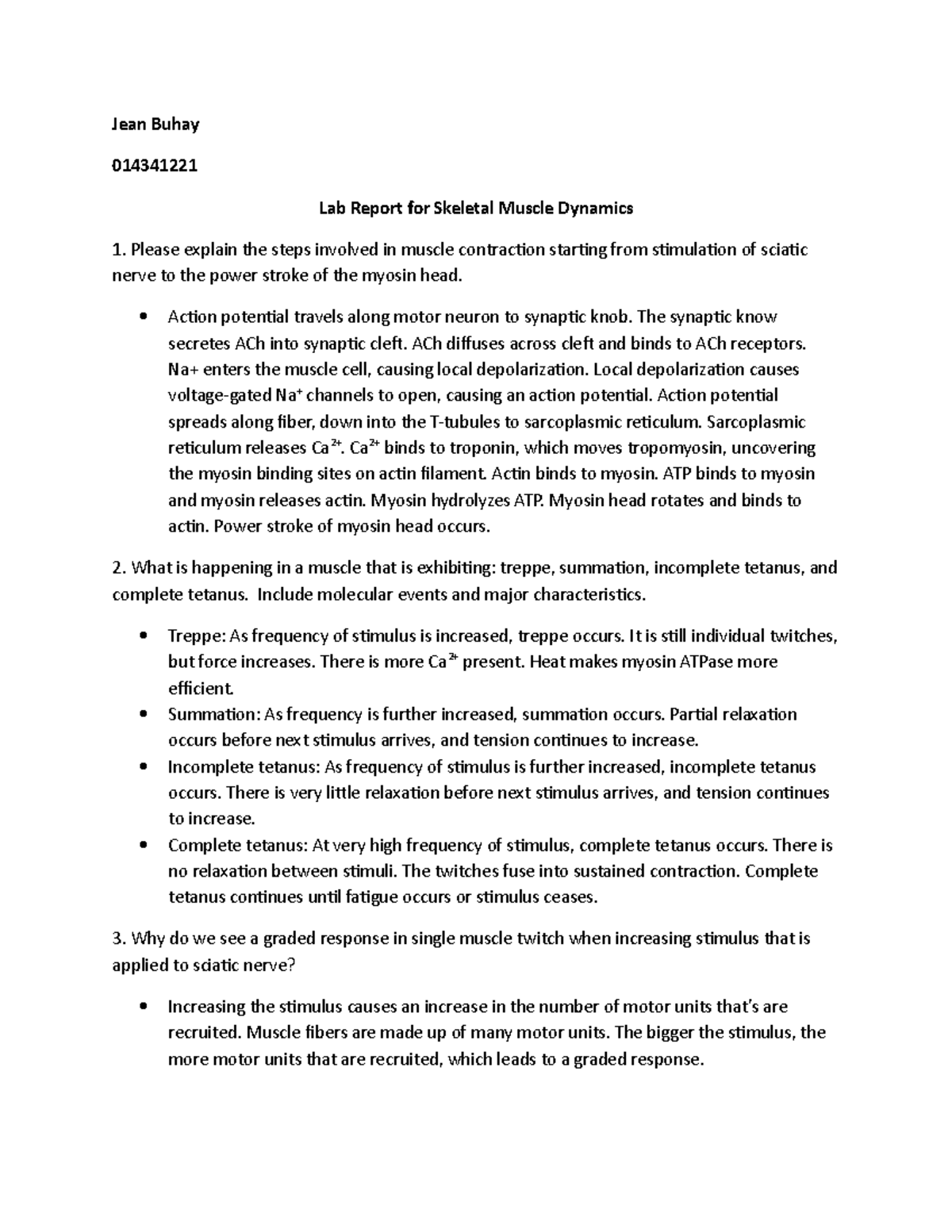 Skeletal Muscle Dynamics Questions Lab Report - Jean Buhay 014341221 ...