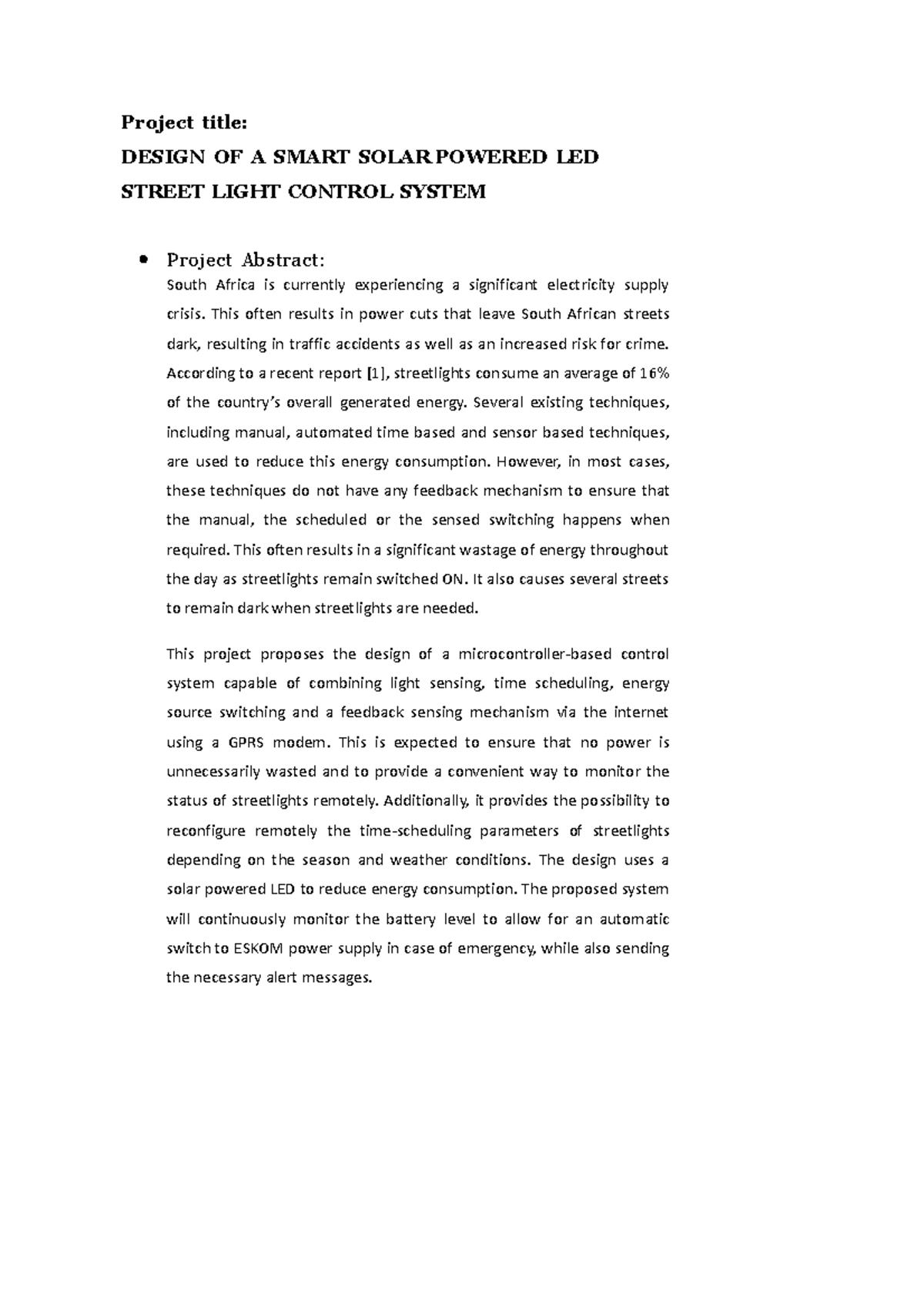 Abstract - Design and build a prototype - Project title: DESIGN OF A ...