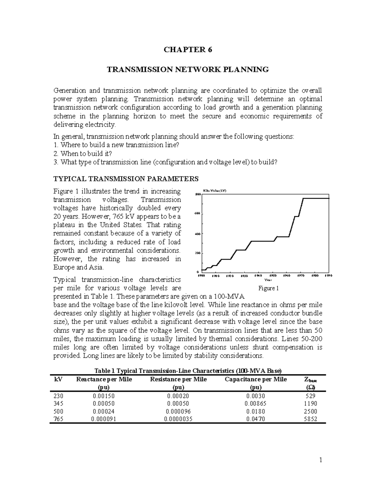 Chapter 6 - notes - CHAPTER 6 TRANSMISSION NETWORK PLANNING Generation ...
