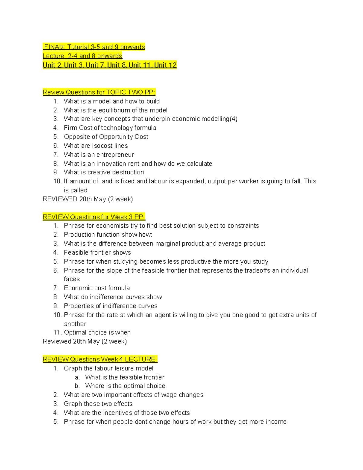 Microeconomics - Revision Questions for FINAlz: Tutorial 3-5 and 9 ...