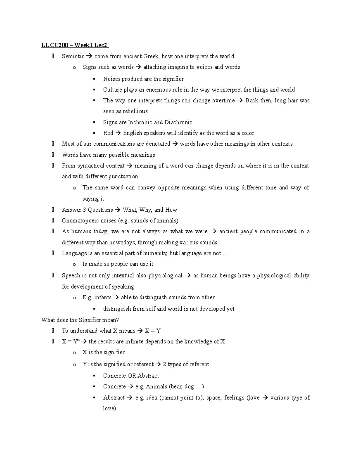 LLCU200 Week1 Lec2 - study of signs and meanings - LLCU200 – Week1 Lec Semiotic come from - Studocu