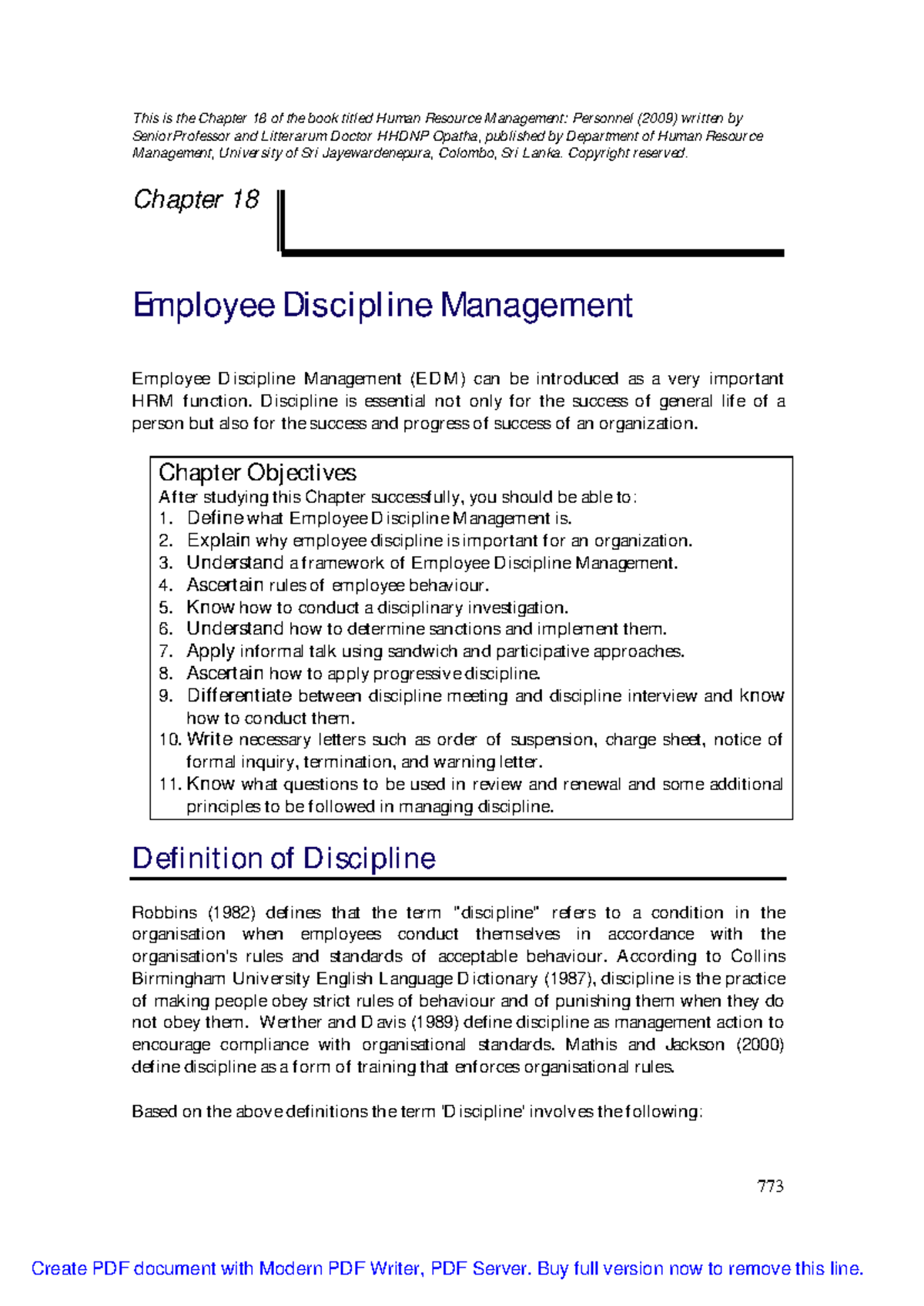 Chapter 18-Employee Discipline Management - This is the Chapter 18 of ...