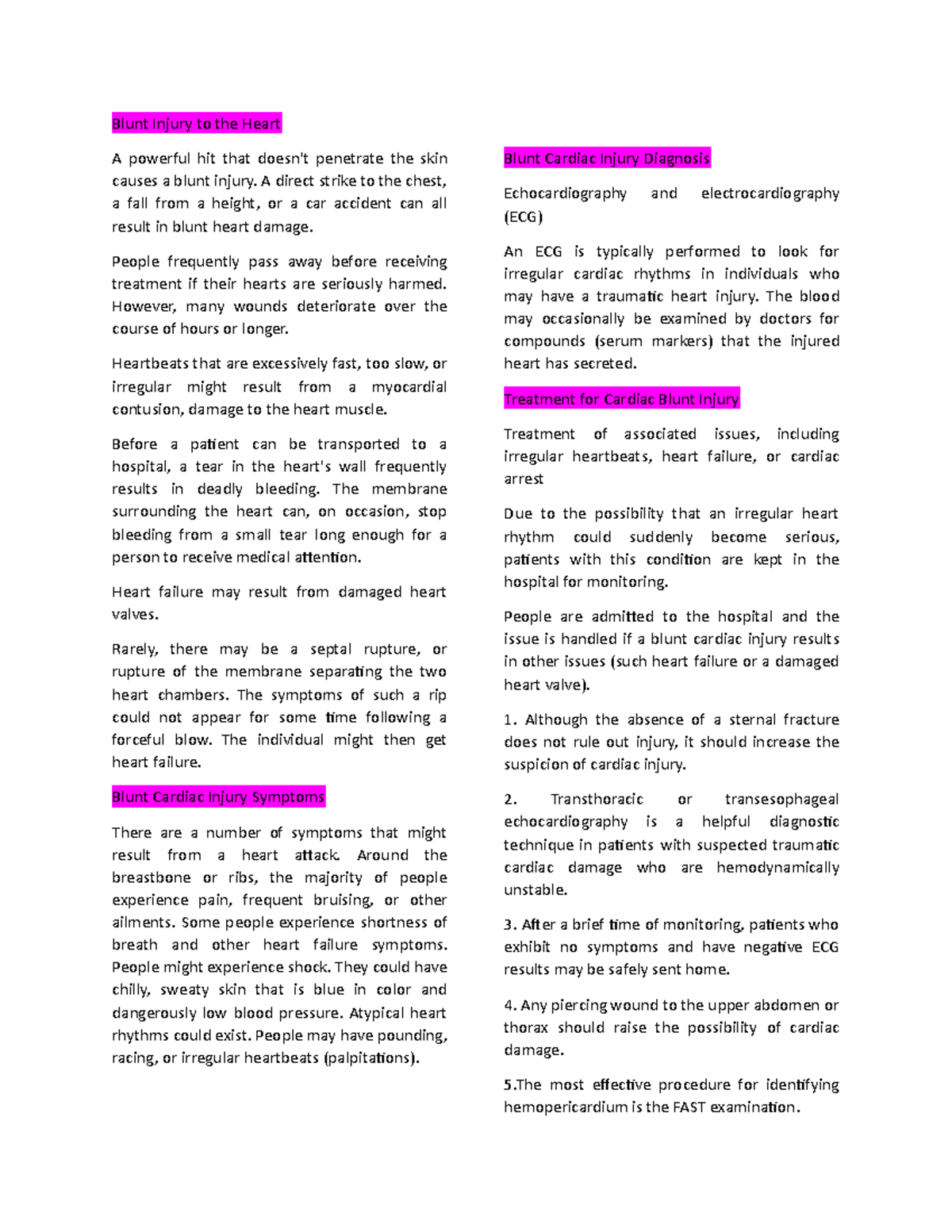 Blunt Injury to the Heart - A direct strike to the chest, a fall from a ...