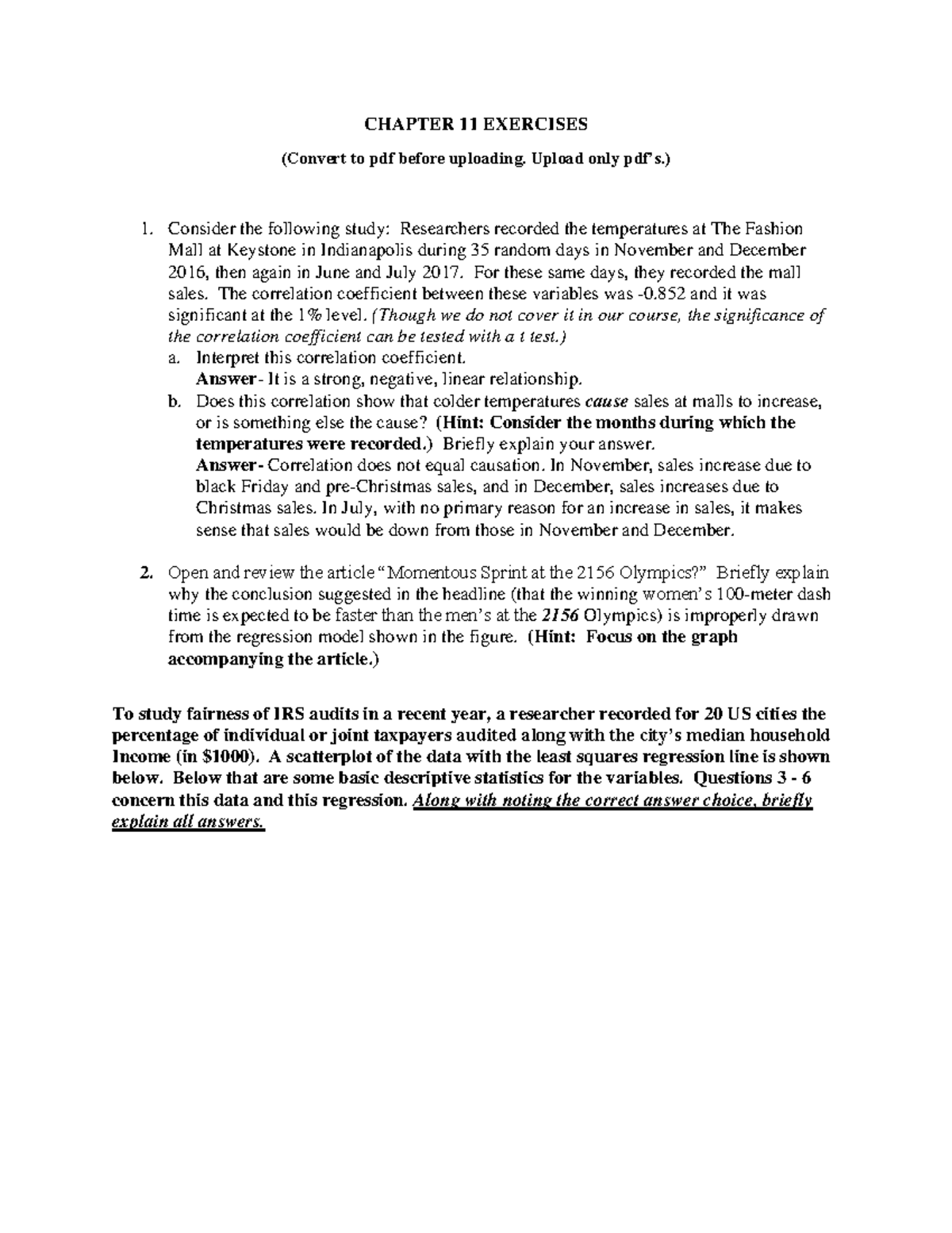 Summer 22 Chapter 11 Exs - CHAPTER 11 EXERCISES (Convert to pdf before uploading. Upload only ...