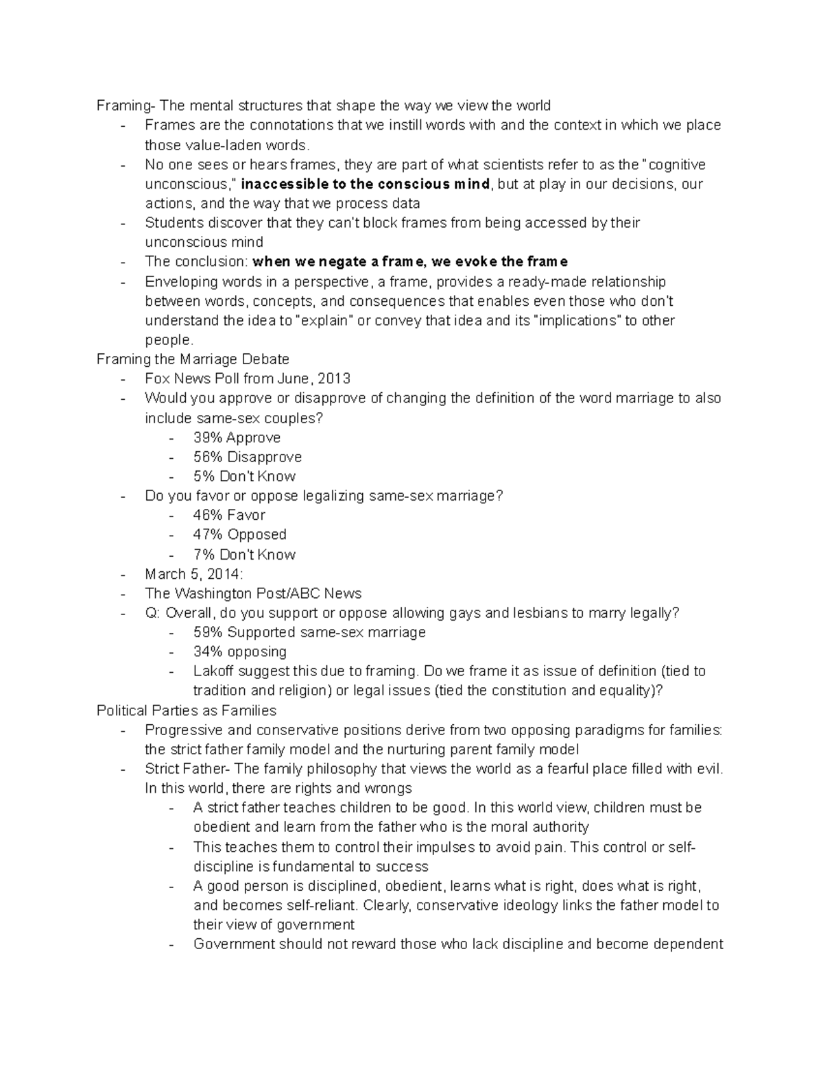 Framing - Lecture notes week 6 - Framing- The mental structures that ...