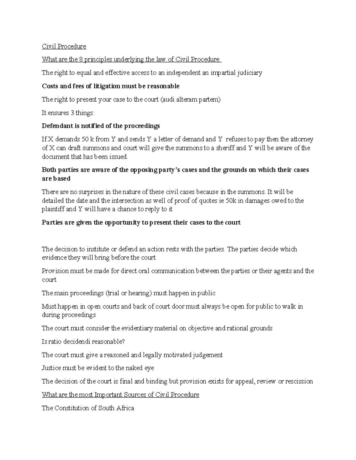 Civil Procedure self study notes - Civil Procedure What are the 8 ...