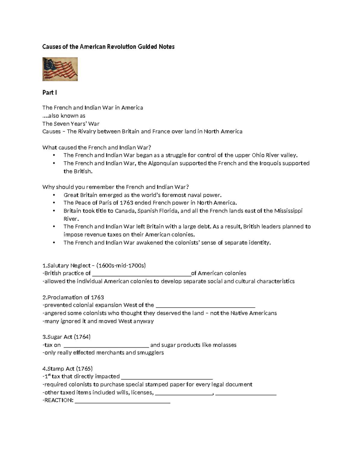 Causes+of+the+American+Revolution+Guided+Notes - Causes of the American ...