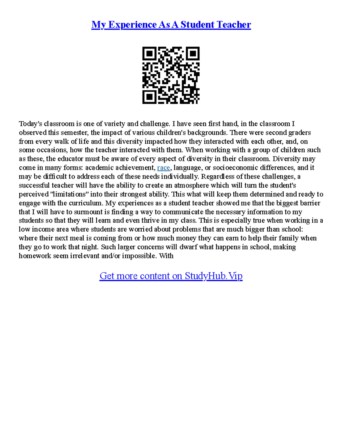 Essay About My Teacher My Hero - My Experience As A Student Teacher ...